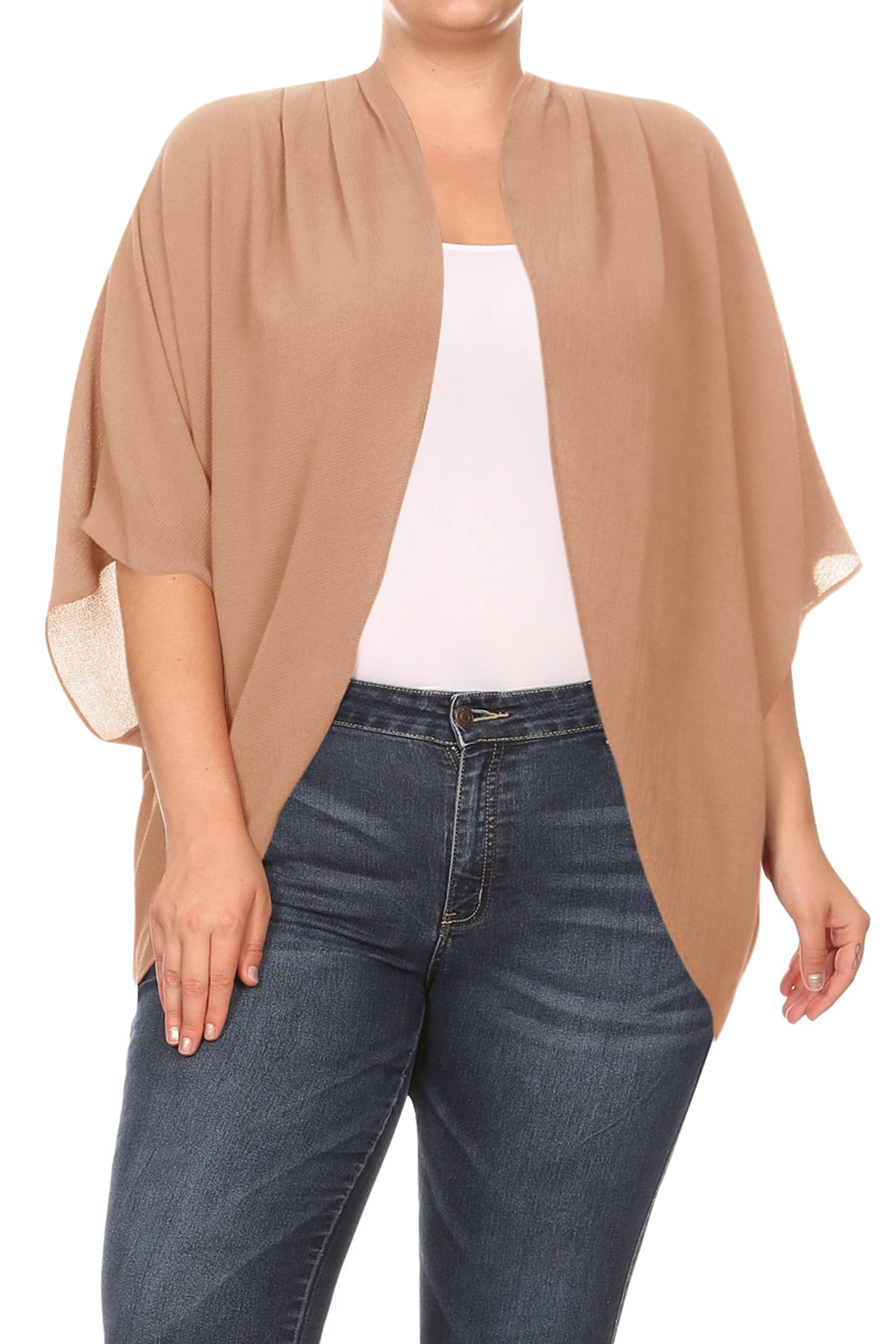 Women's Plus Size Loose Fit 3/4 Sleeves Kimono Style Open Front Solid ...