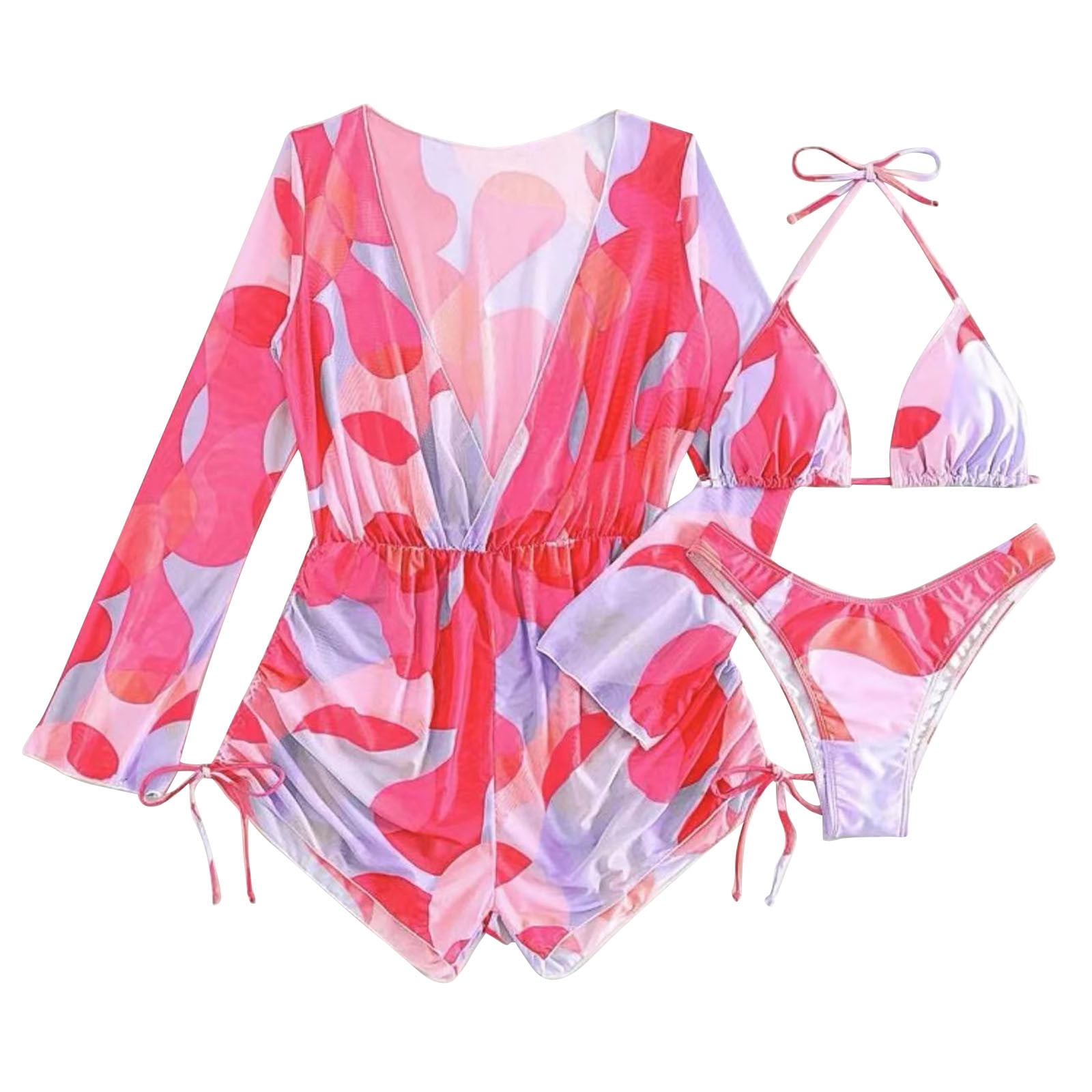 Womens Plus Size Marble Print V Neck Bikini Bathing Suits With