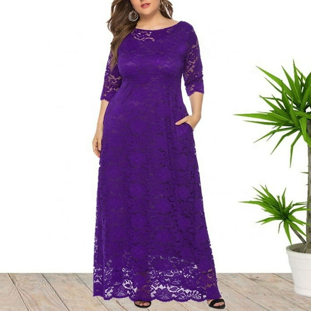 Womens Plus Size Mother Of The Bride Dresses Hollow Lace 3 4 Sleeve