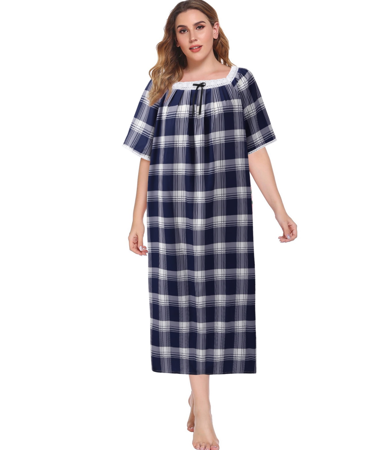 Women's Plus Size Nightgown Floral Print Long Sleepshirt Short Sleeve ...