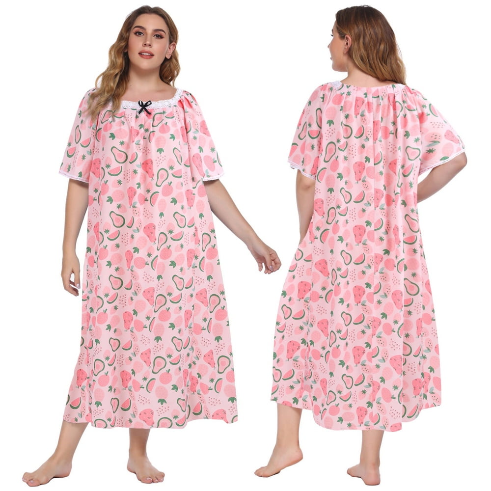 Women's Plus Size Nightgown Short Sleeve House Dress Sleepwear Long ...