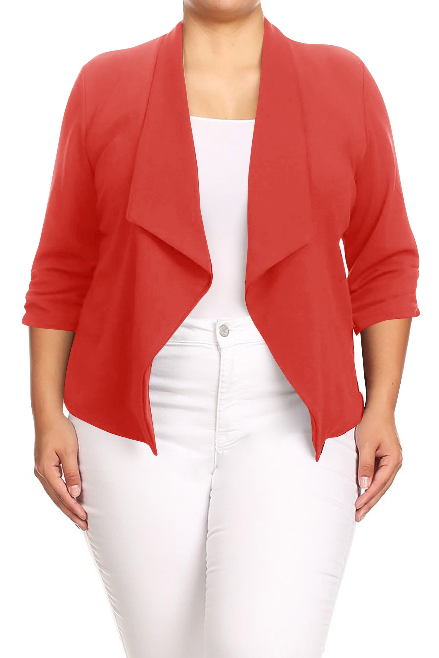 Moa Collection Women's Chic Plus Size Office Blazer – Rolled Up 3/4 ...