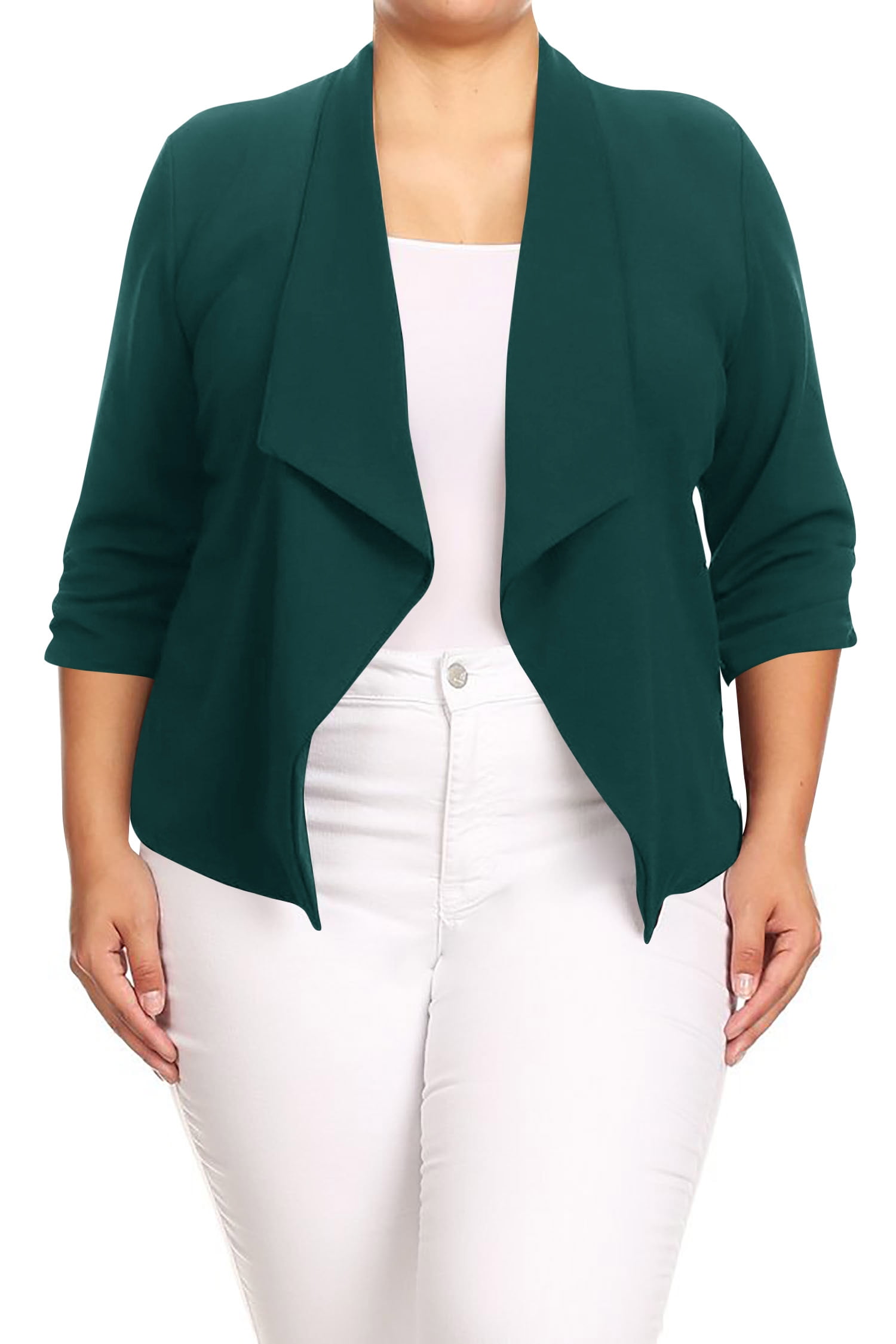 Moa Collection Women's Chic Plus Size Office Blazer – Rolled Up 3/4 ...