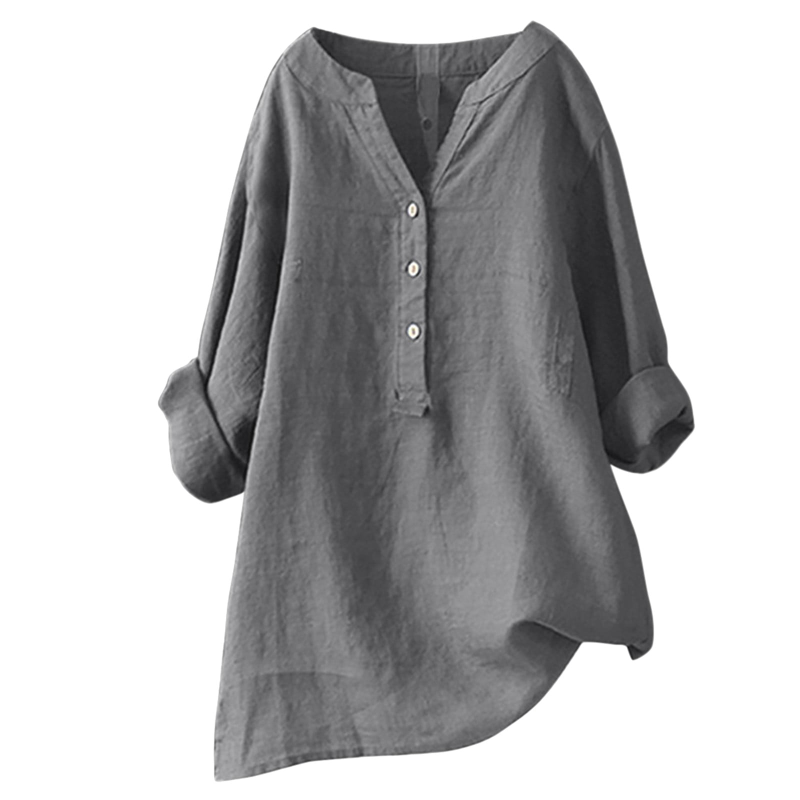 Women's Plus Size Oversized Long Sleeve Shirt Tops Button Solid Color ...