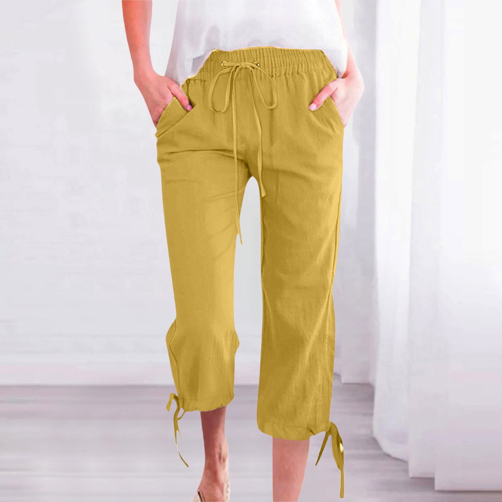 Women's Plus Size Pants Women Fashion Solid Color Cotton Elastic Long ...