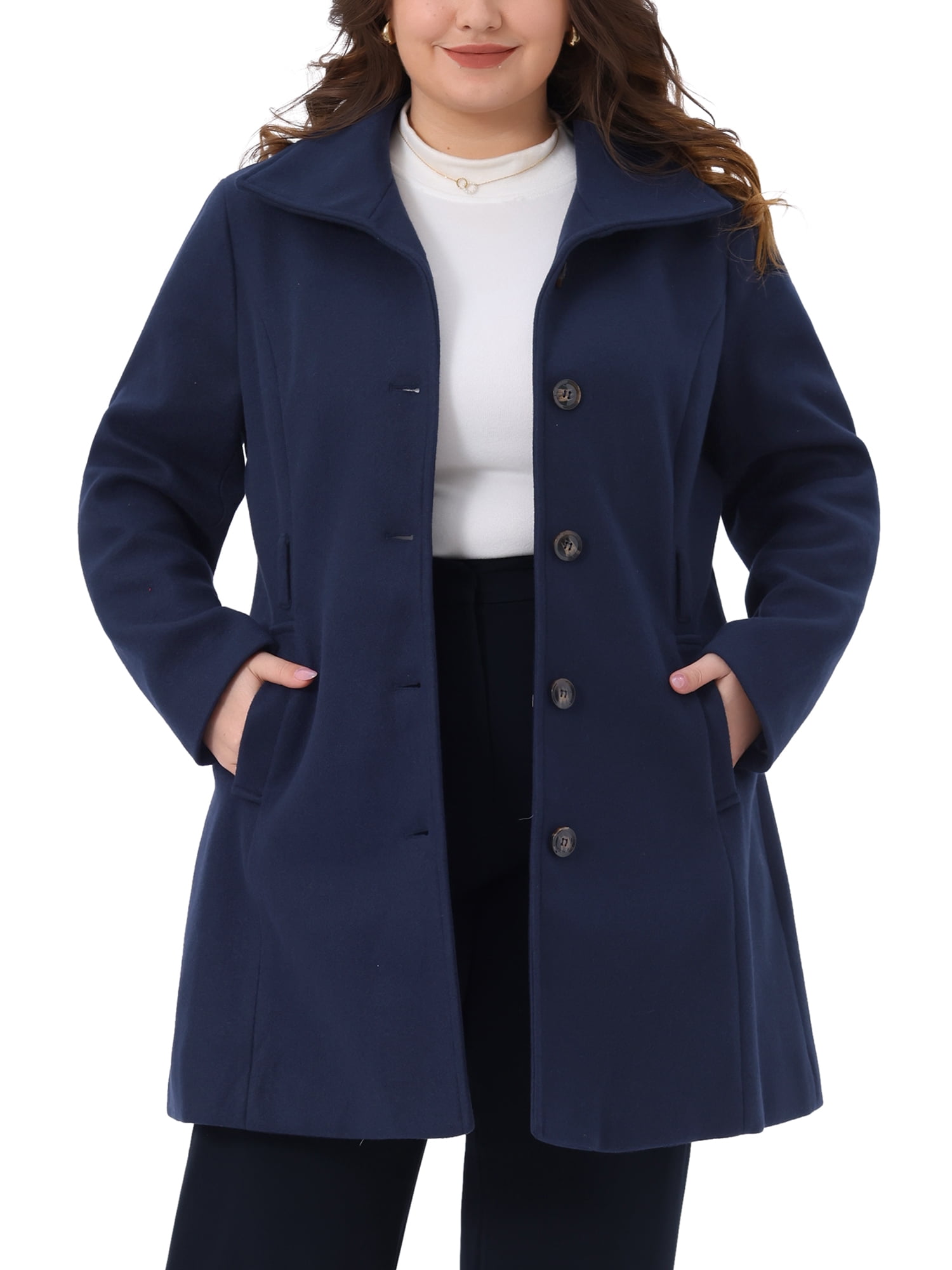 Agnes Orinda Women's Plus Size Pea Coat Single Breasted Overcoat Lapel ...