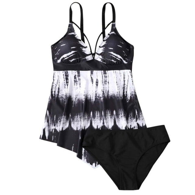 Womens Plus Size Printed Two Piece Tankini Swimsuit Flattering Skirted