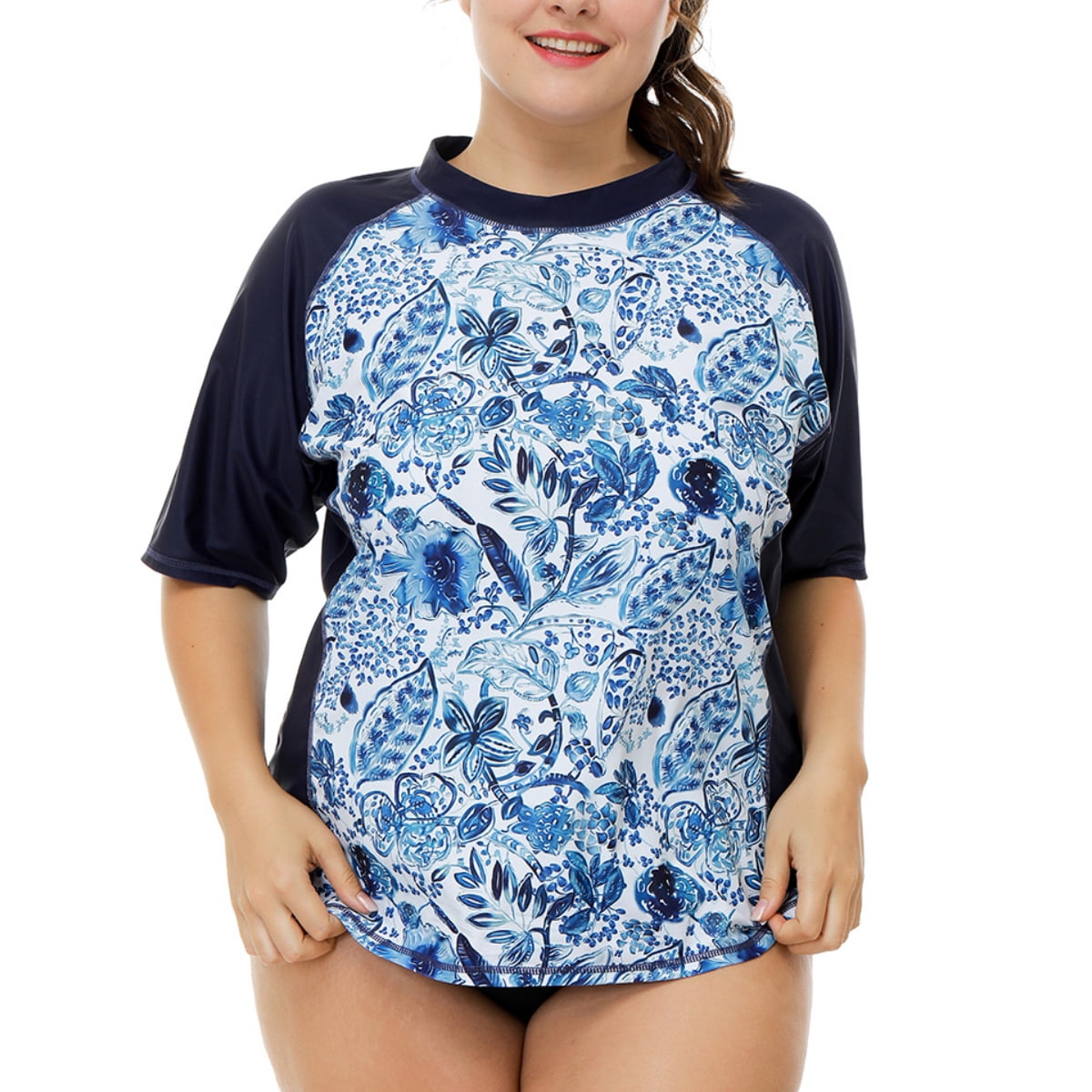 Women's Plus Size Rash Swim Shirt Short Sleeves Swimwear Workout Top ...