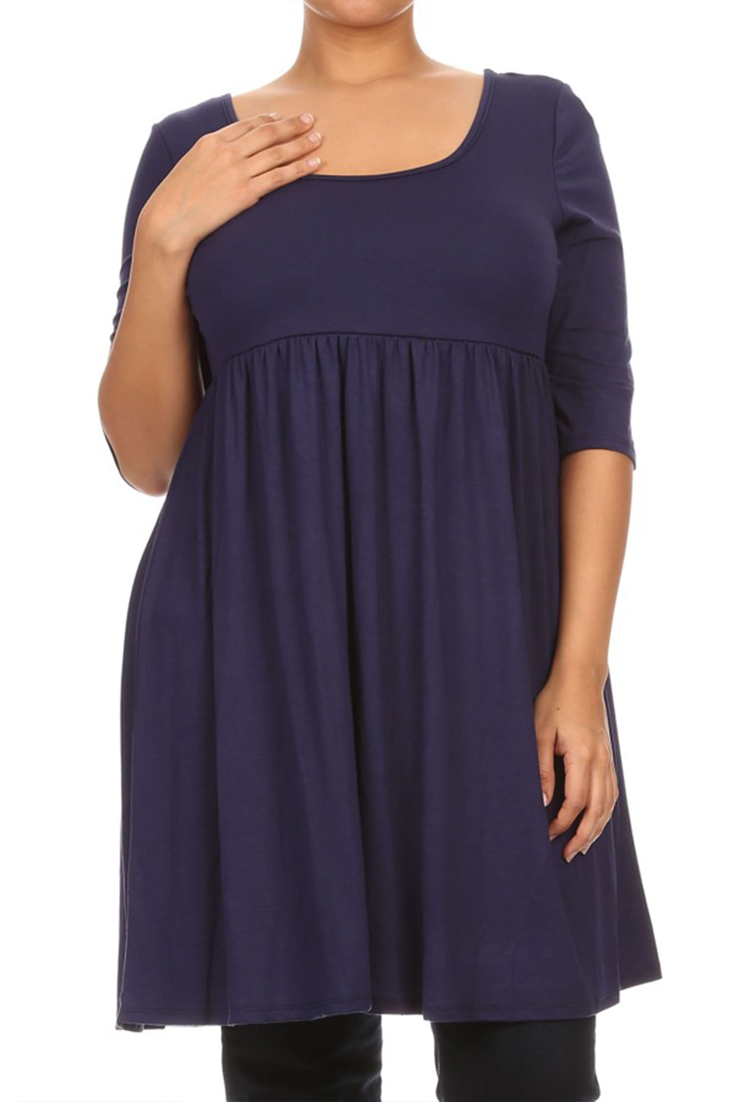 Women's Plus Size Scoop Neck 3/4 Sleeves Babydoll Midi Mini Dress ...