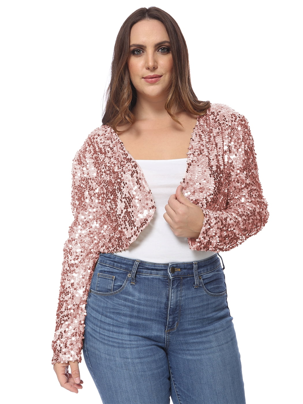 Women's Plus Size Sequin Embellished Long Sleeve Bolero Blazer Shrug ...