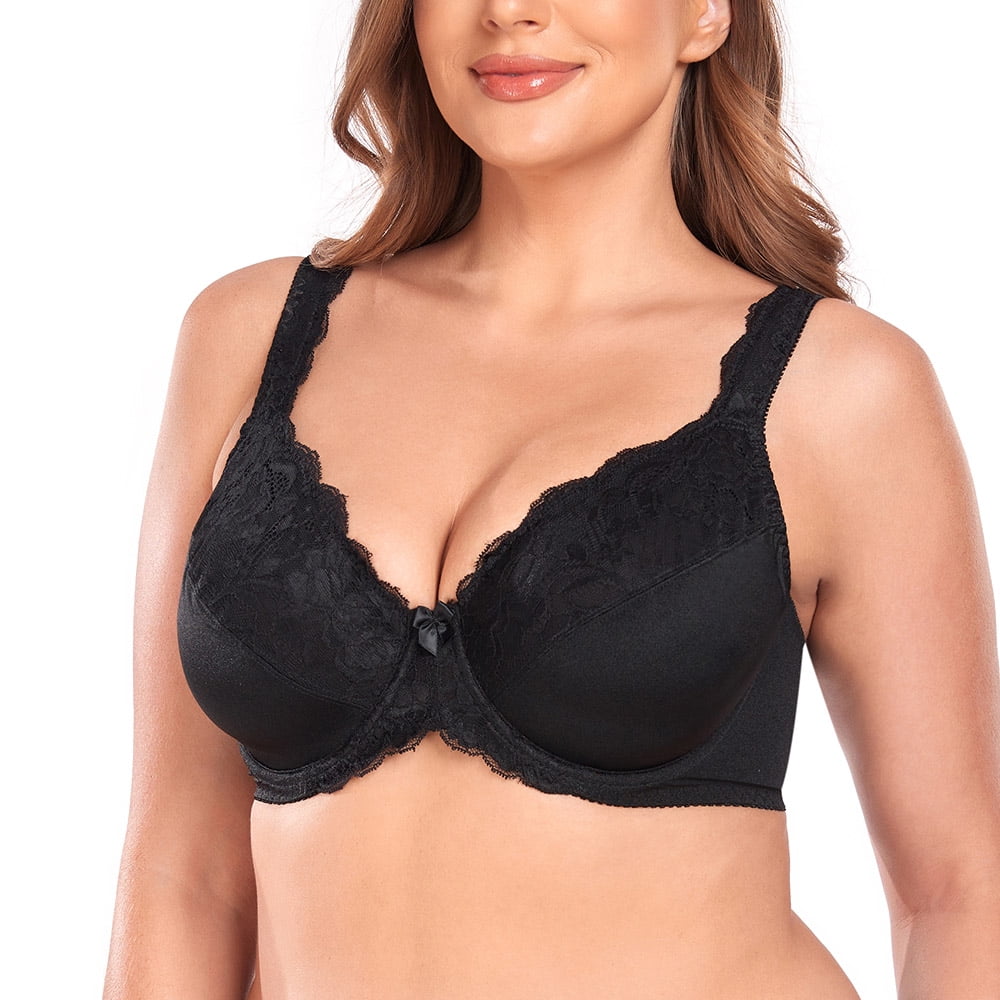 Women's Plus Size Sexy Lace Full Coverage Unpadded Underwire Bras Minimizer Mesh Bras for Big ...