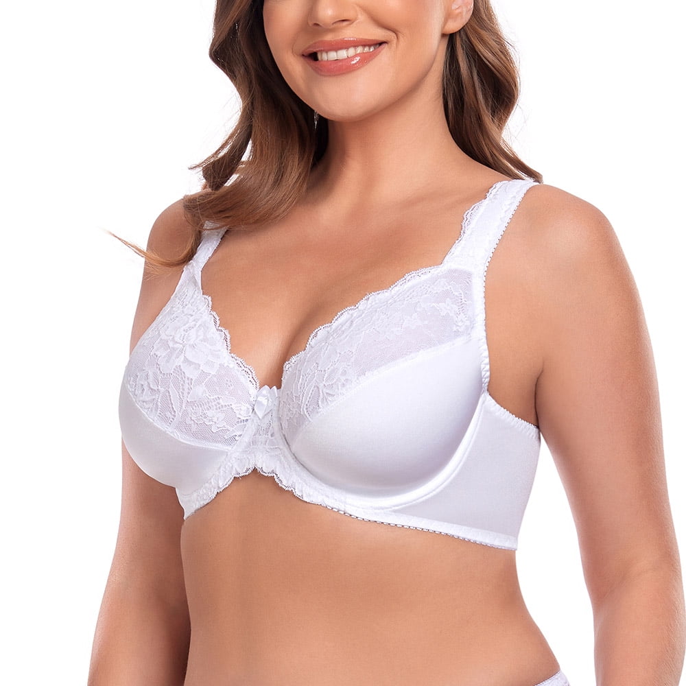 Women's Plus Size Sexy Lace Full Coverage Unpadded Underwire Bras Minimizer Mesh Bras for Big ...