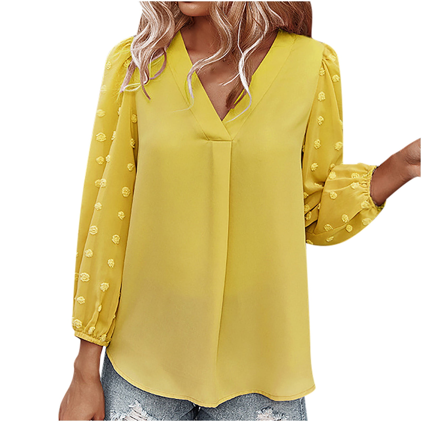 Women's Plus Size Shirt Long Sleeve Ruffle V-neck Plain Loose Fit Tops ...