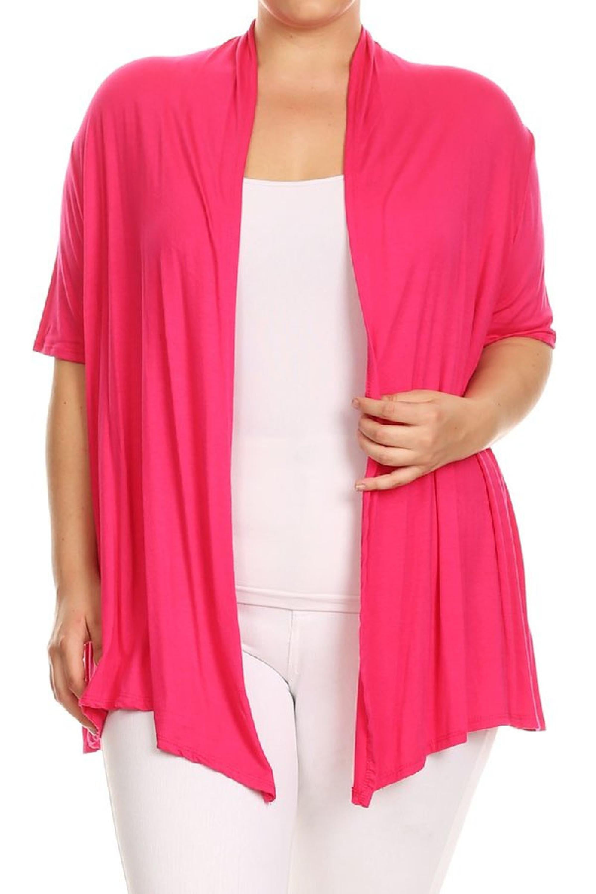 Women's Plus Size Short Sleeves Draped Open Front Solid Cardigan ...
