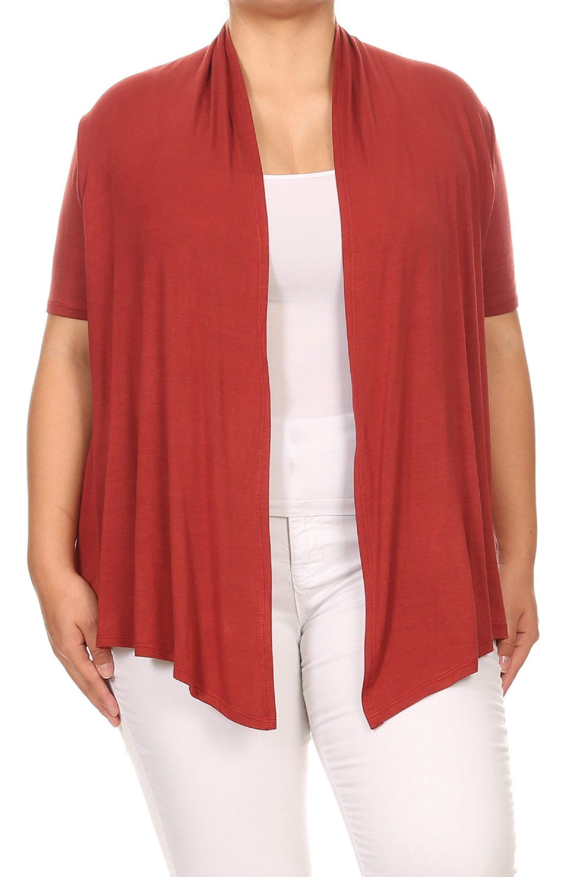 Women's Plus Size Short Sleeves Draped Open Front Solid Cardigan ...