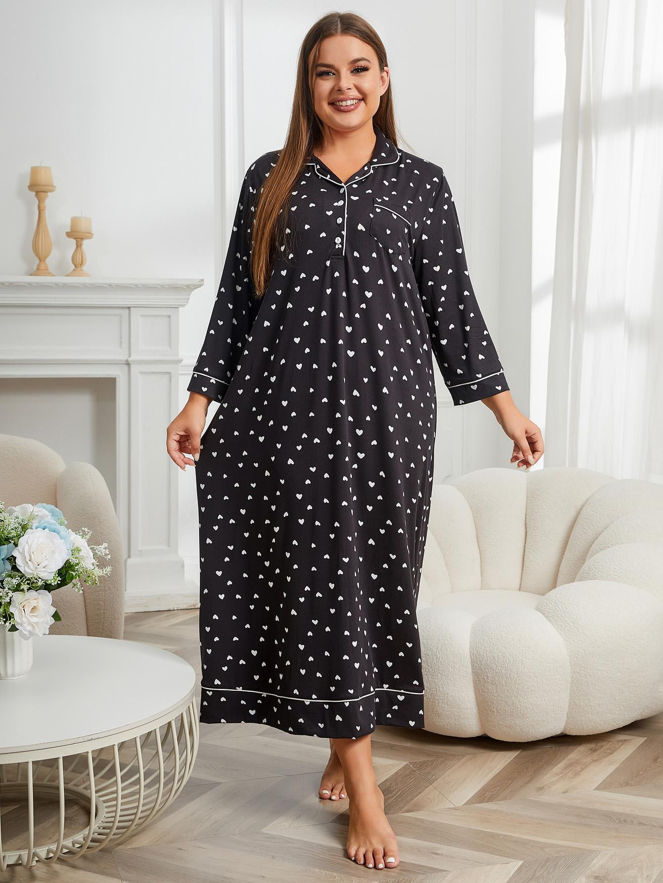 Women's Plus Size Sleepwear Casual Sleep Dress Soft Pajamas Female Long ...