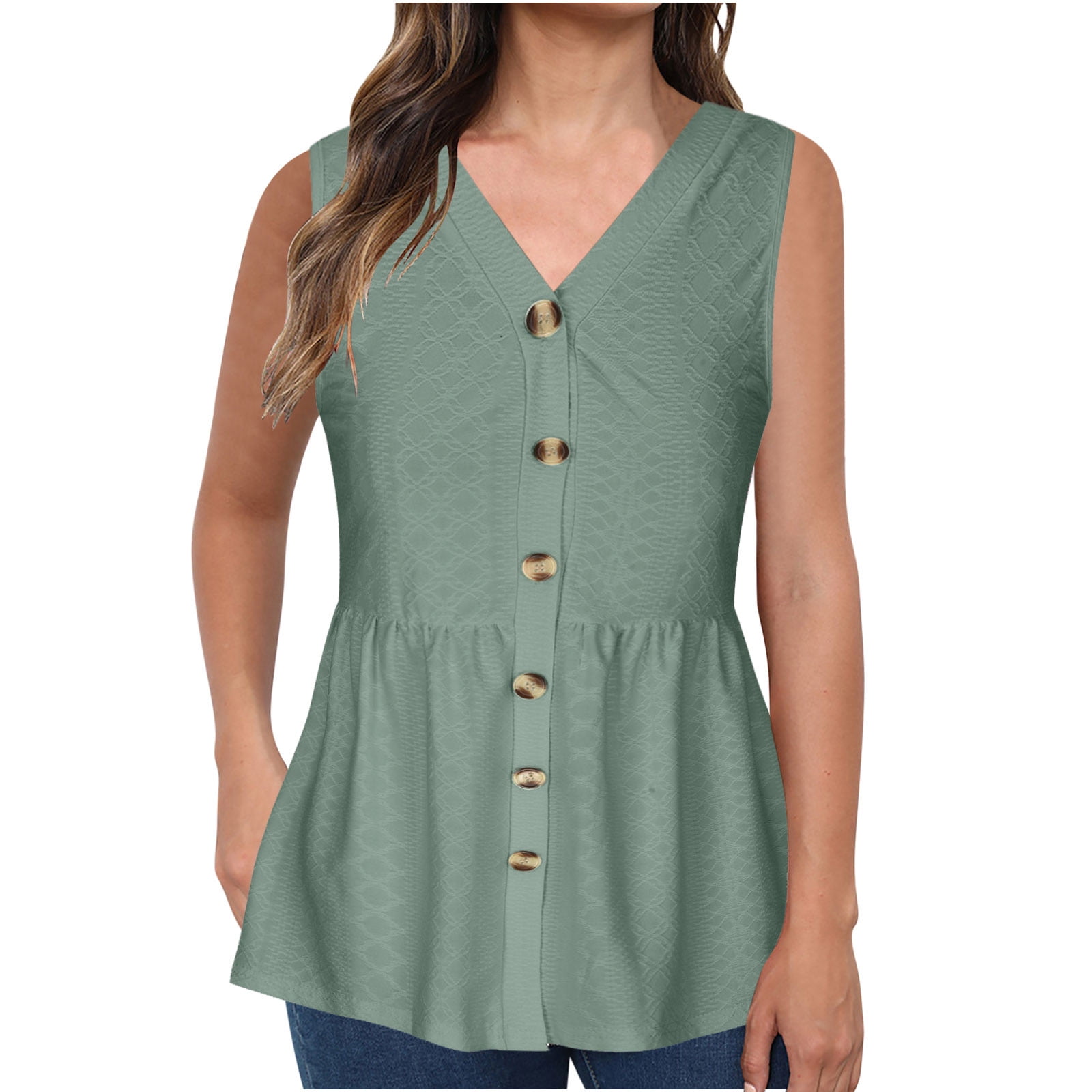 Women's Plus Size Sleeveless Shirt Button down Shirts Dressy Casual V ...
