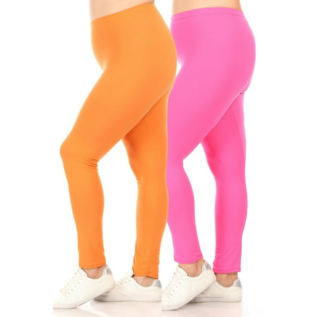 Womens Plus Size Solid High Waist Full Length Leggings Pack Of 2
