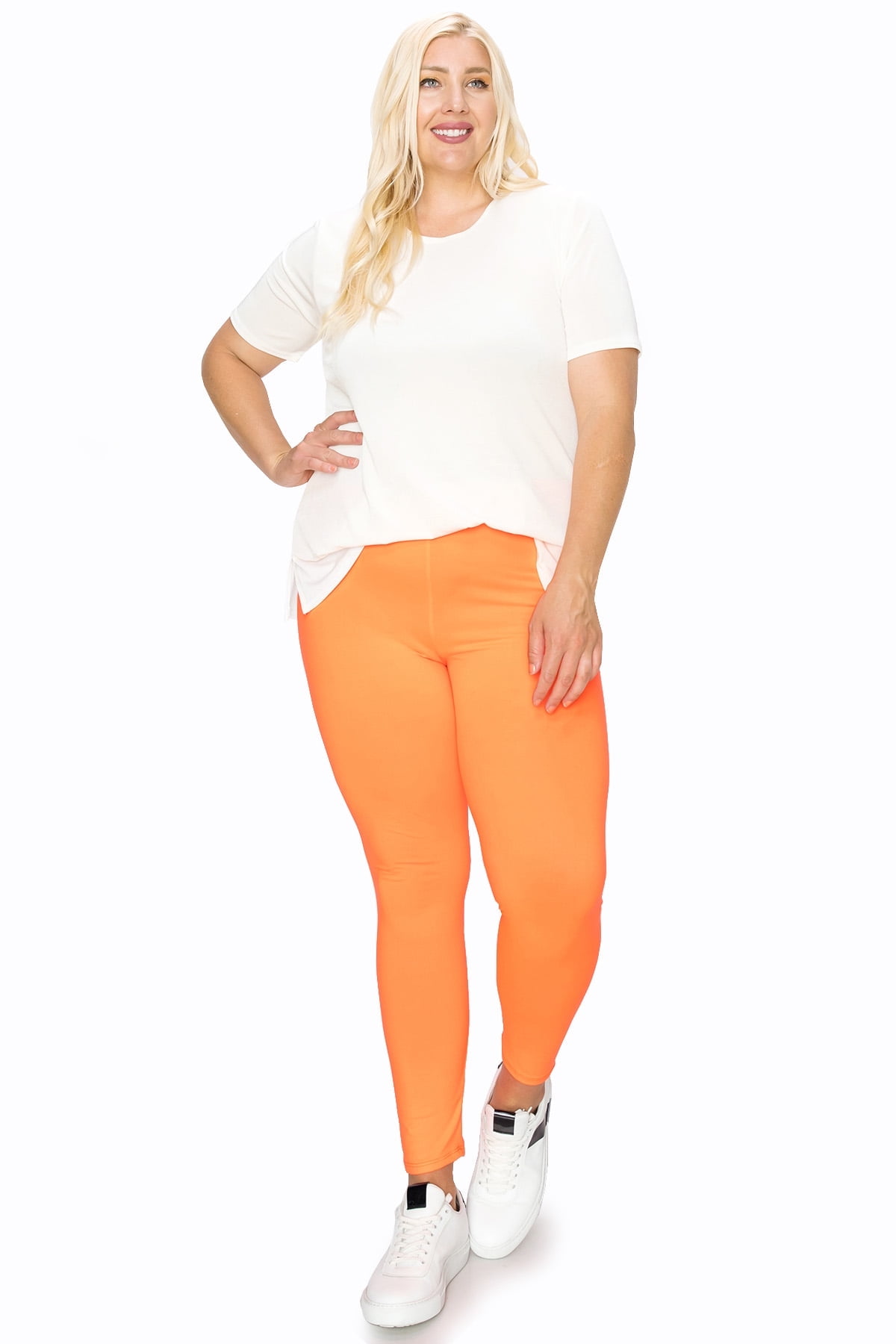 Womens Plus Size Solid High Waist Full Length Leggings