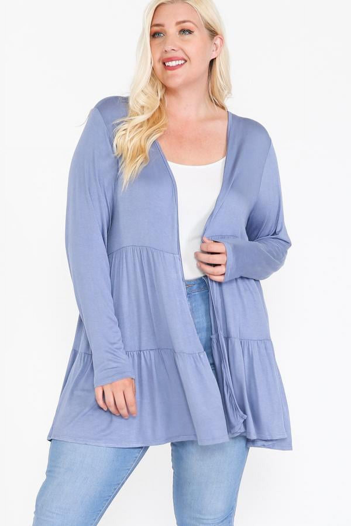 Women's Plus Size Solid Long Sleeve Front Open Tiered Cardigan ...
