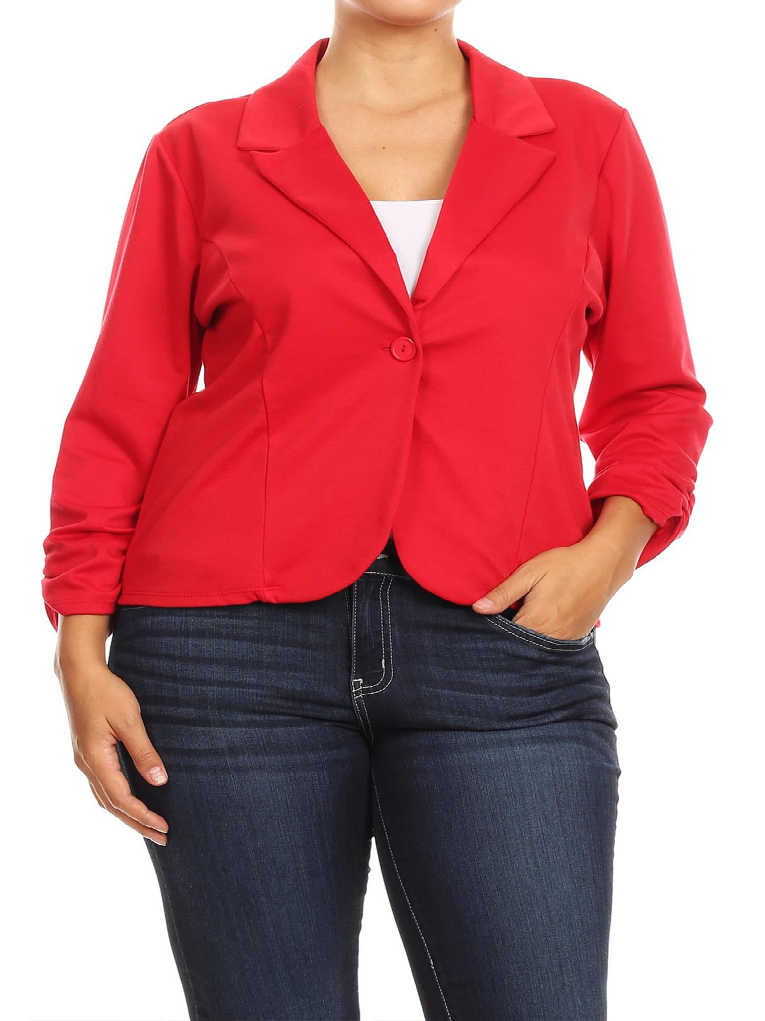 Womens Plus Size Solid Print 3 4 Sleeve Loose Fit Office Work Blazer