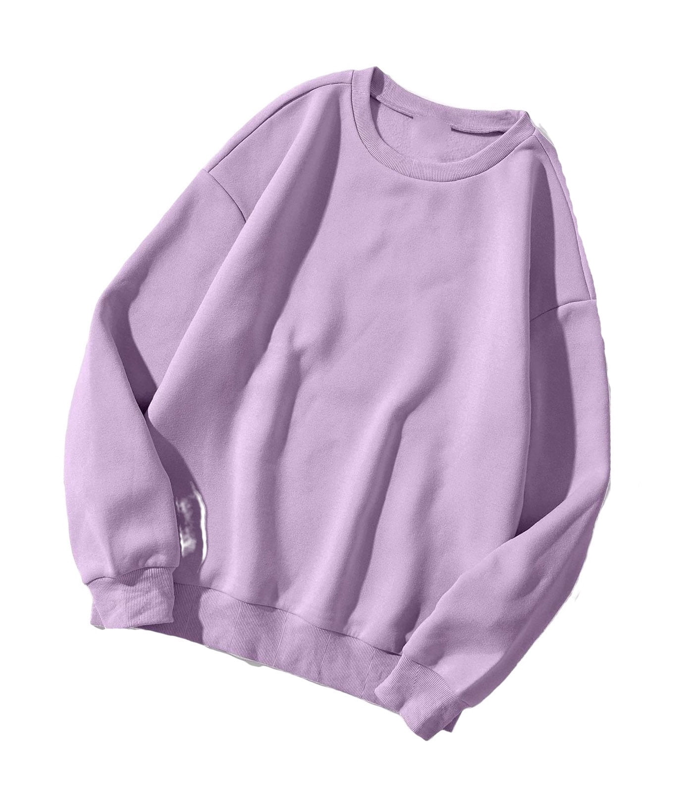 Walmart Exclusive Women's Plus Size Sweatshirts, Casual Plain Round Neck Pullovers in Lilac ...