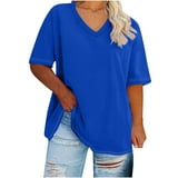 Women's Plus Size T-Shirts Casual Loose Fit V Neck Tops 2026 Summer ...