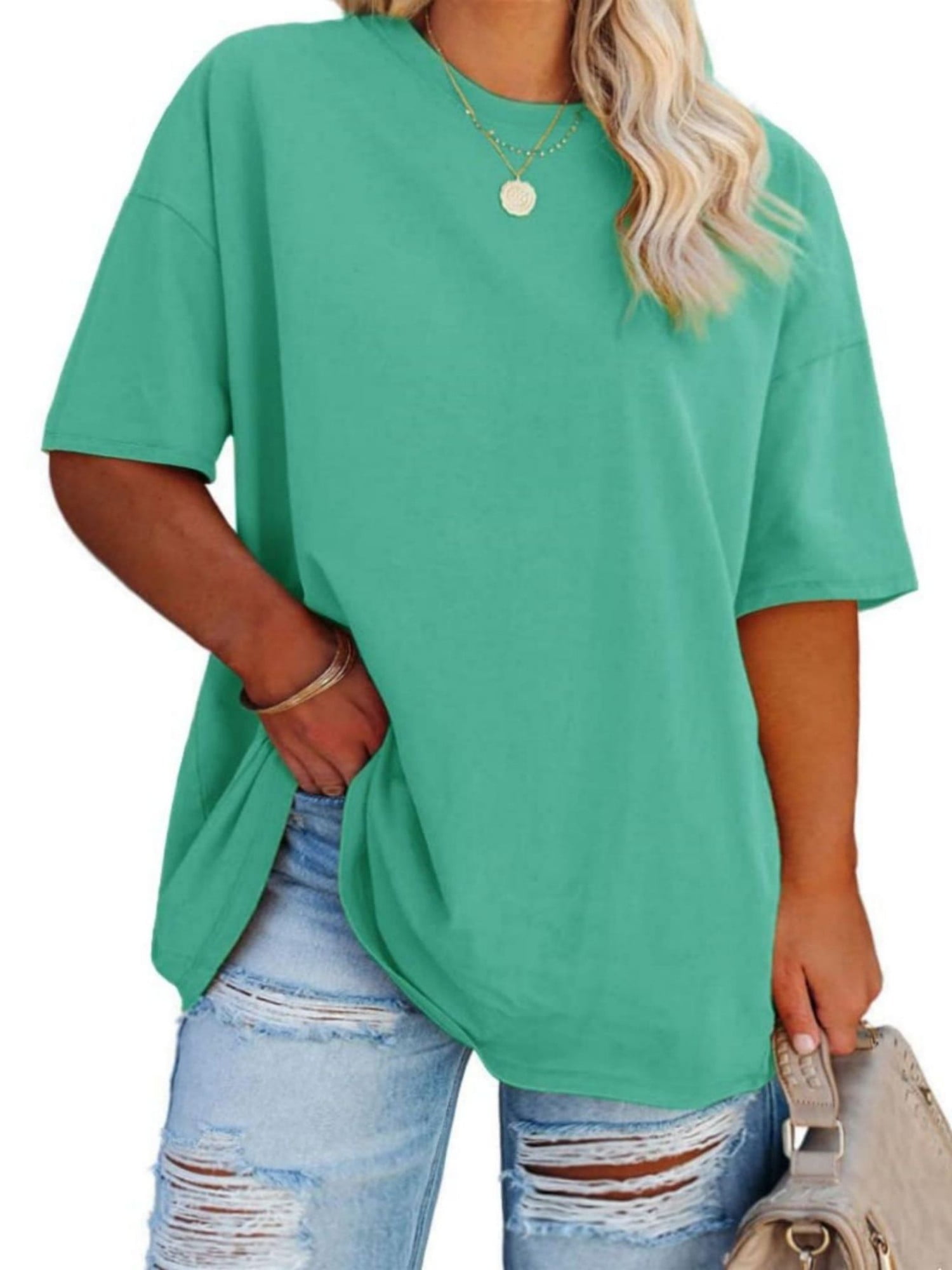 Wuuwee Women's Plus Size T Shirts Oversized Tees Crew Neck Summer ...