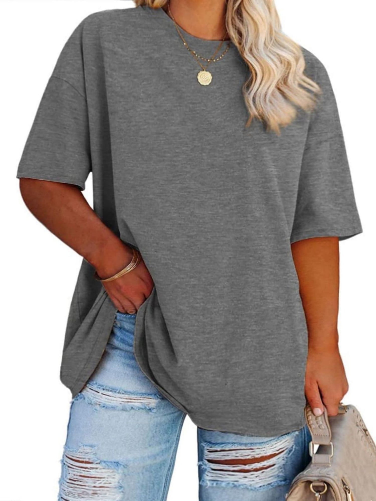 Wuuwee Plus Size T Shirts Oversized Summer Half Sleeve Crew Neck Tops ...