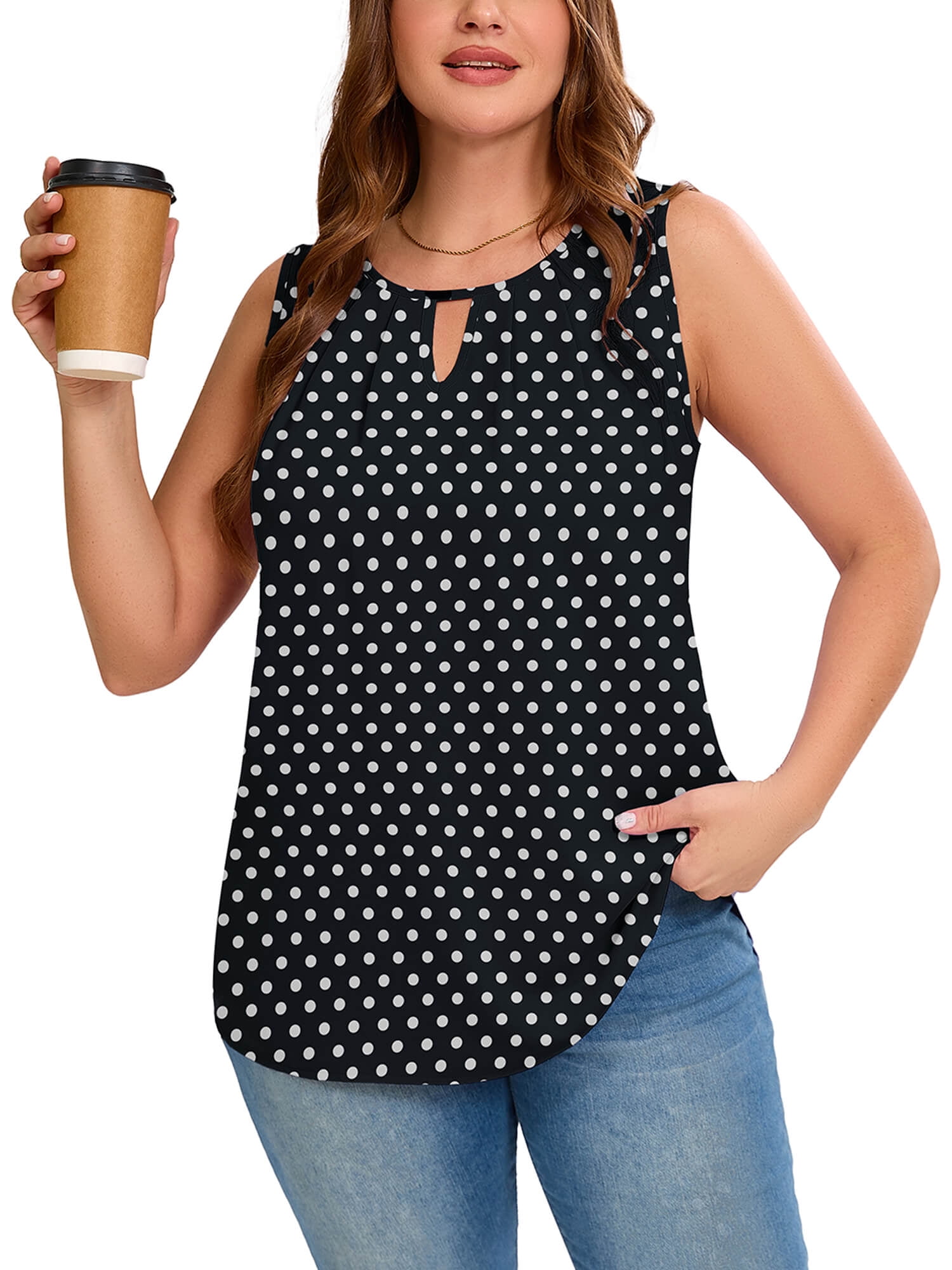 Women's Plus Size Tank Top with Keyhole Neckline Summer Relaxed Fit ...