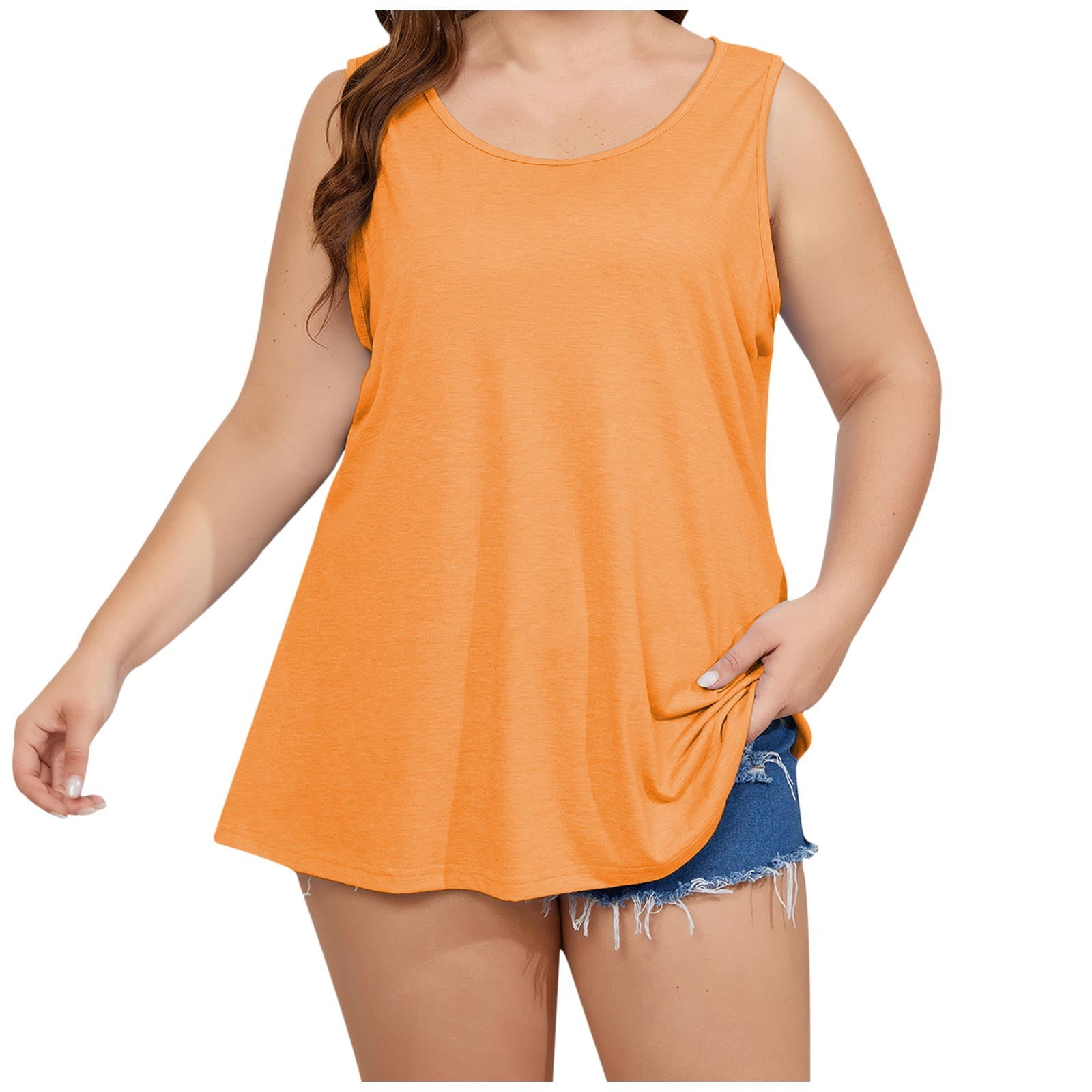 Women's Plus Size Tank Top Ribbed Stretch Sleeveless T-Shirt Summer ...