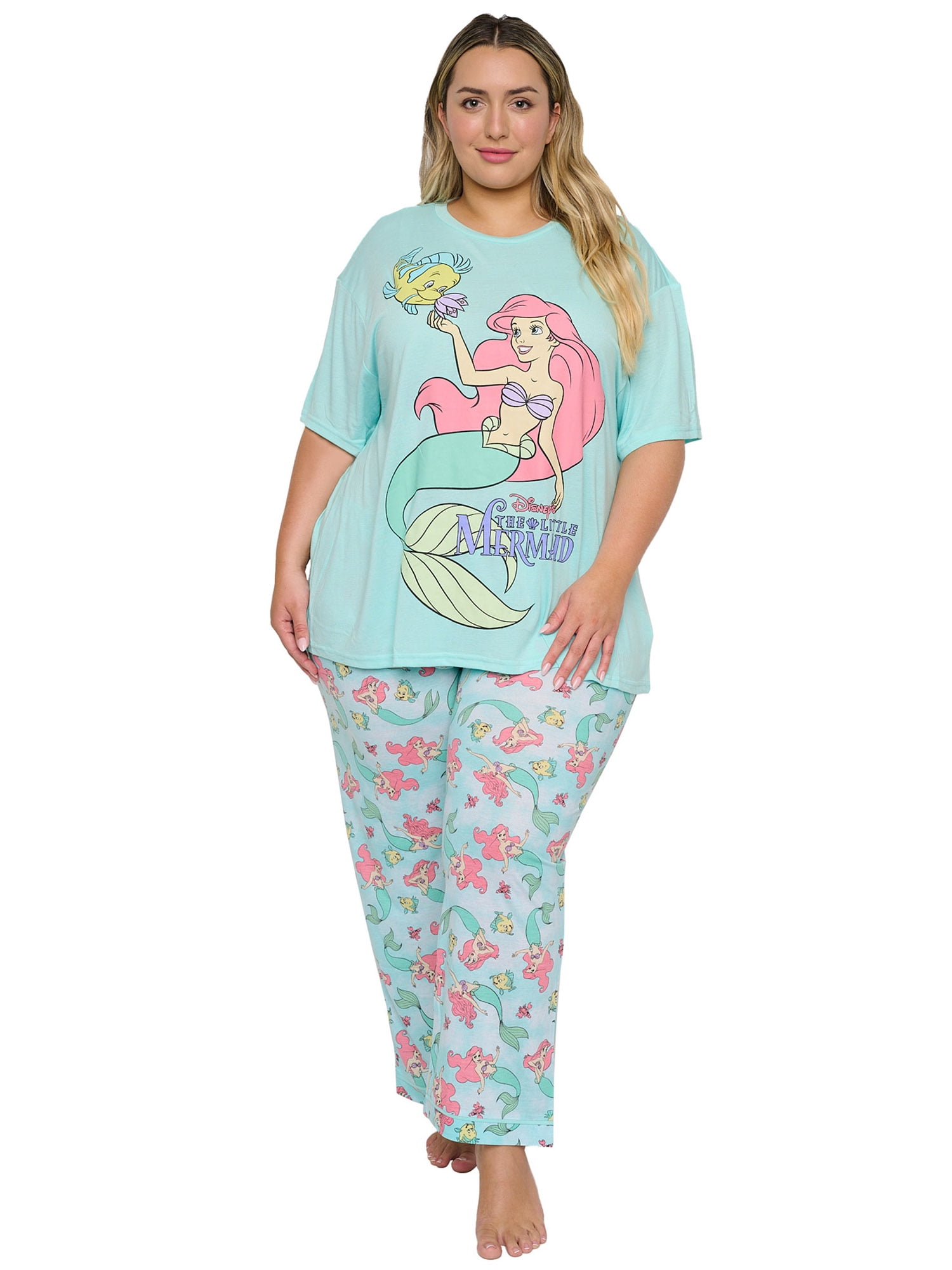 Women's Plus Size The Little Mermaid Ariel Pajama Set T-Shirt & Pants ...