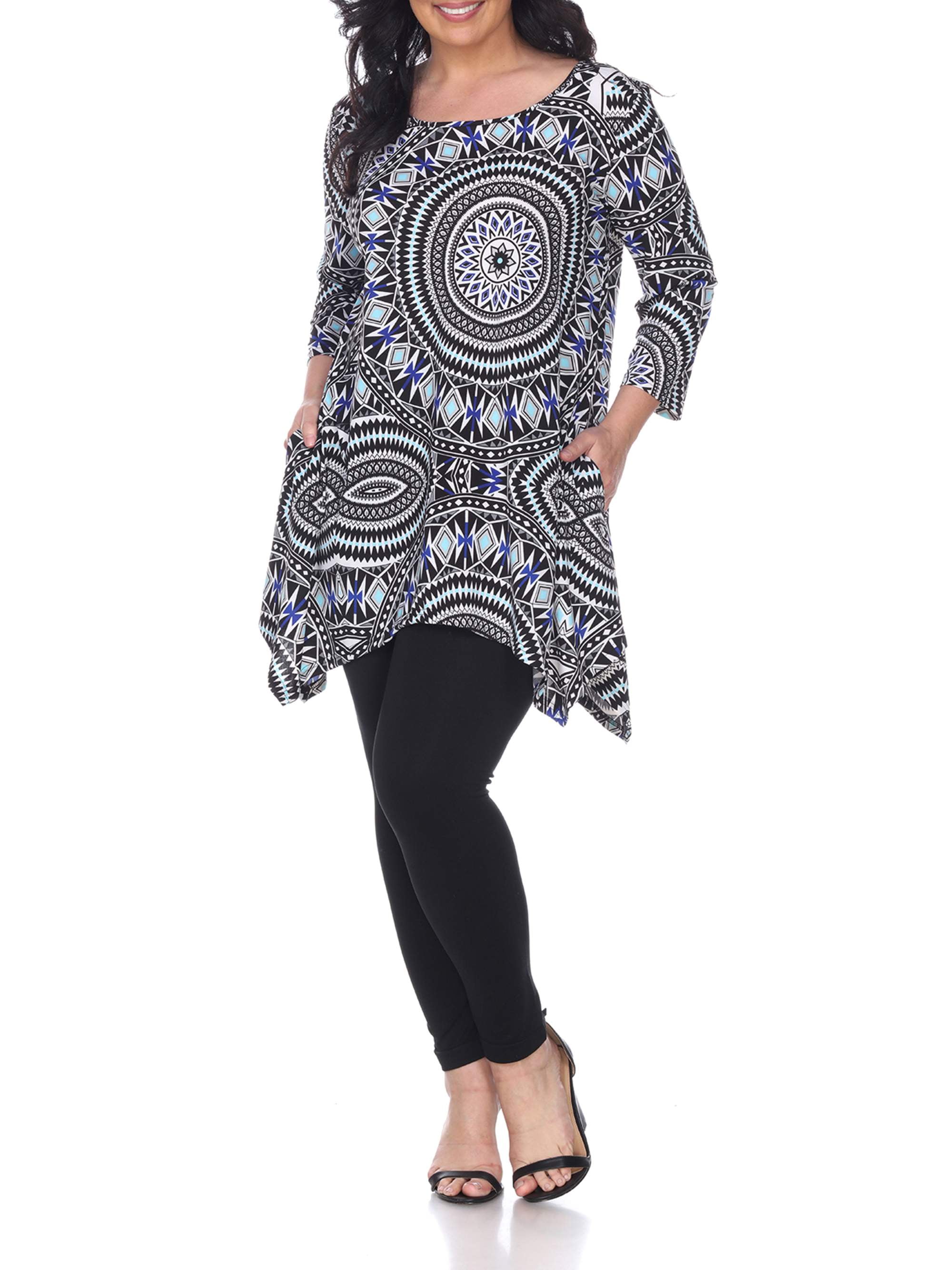 Women's Plus Size Three Quarter Sleeve Geometric Tunic Top With Print ...