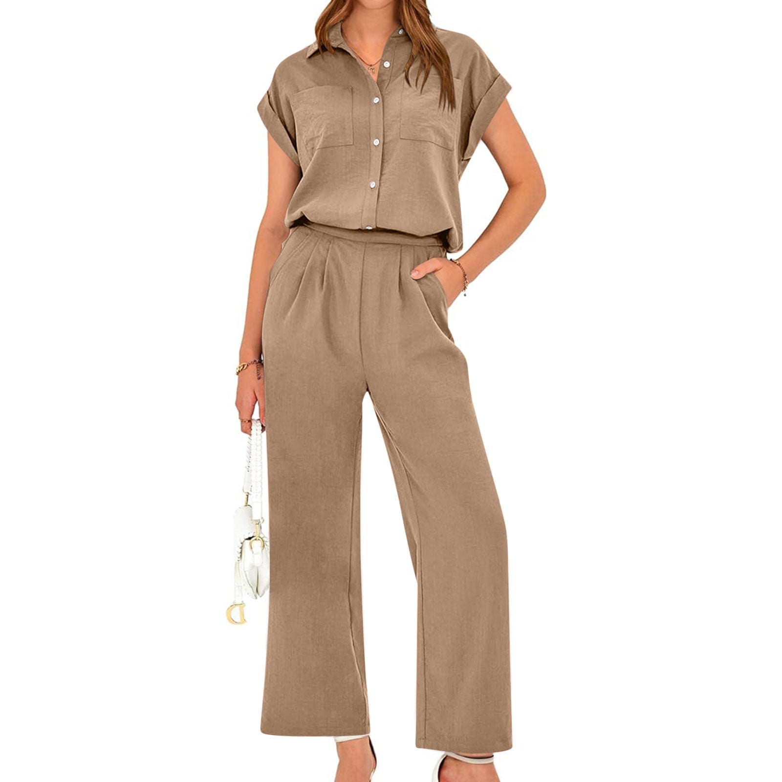 Women's Plus Size Tops Sets Summer Two-piece Clothing Set With Lapel ...
