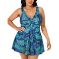 Womens Plus Size Two Piece Swimdress Twist Knot V Neck Floral Bathing