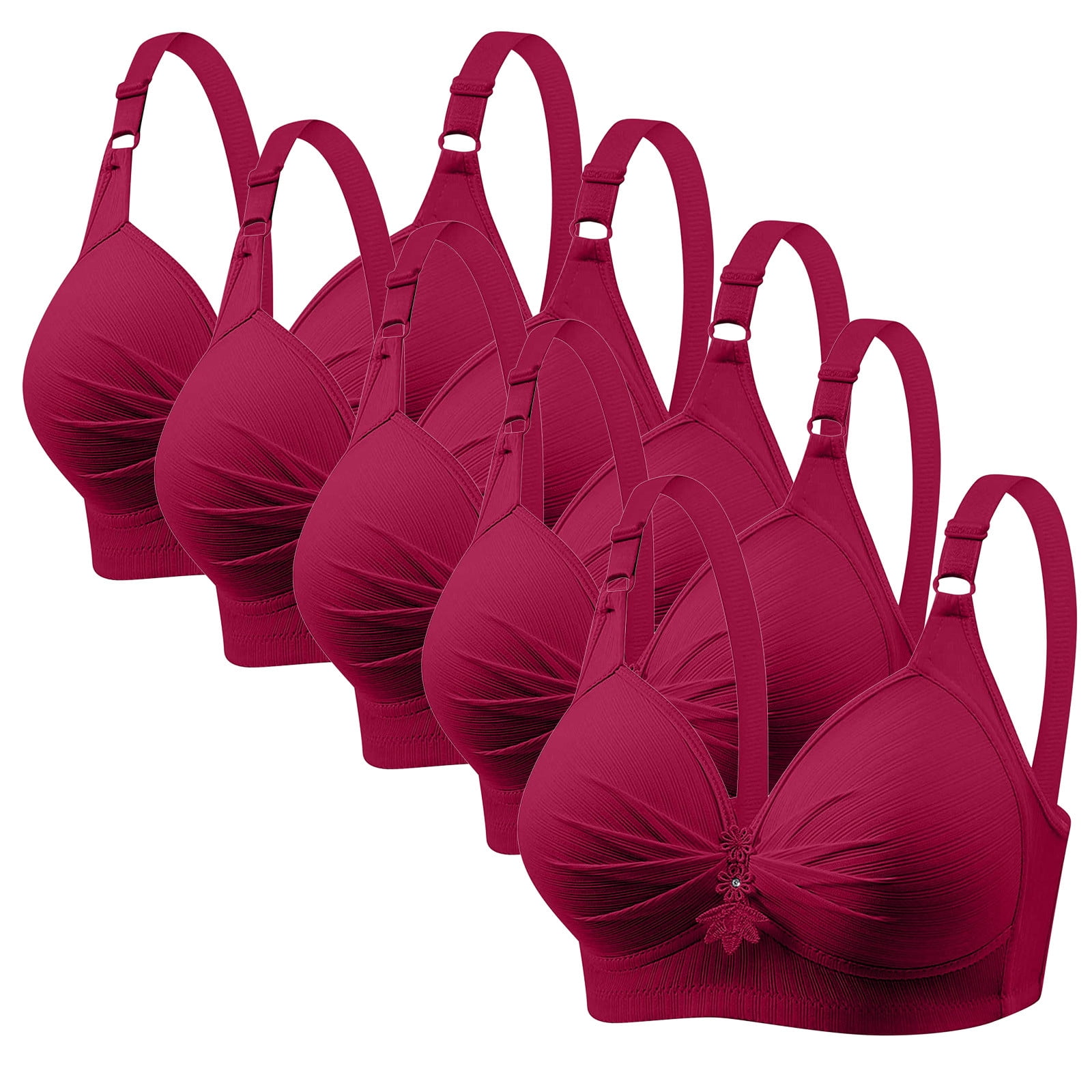 Women's Plus Size Underwire Bras Ndbuld Woman's Printing 5PC Gathered ...