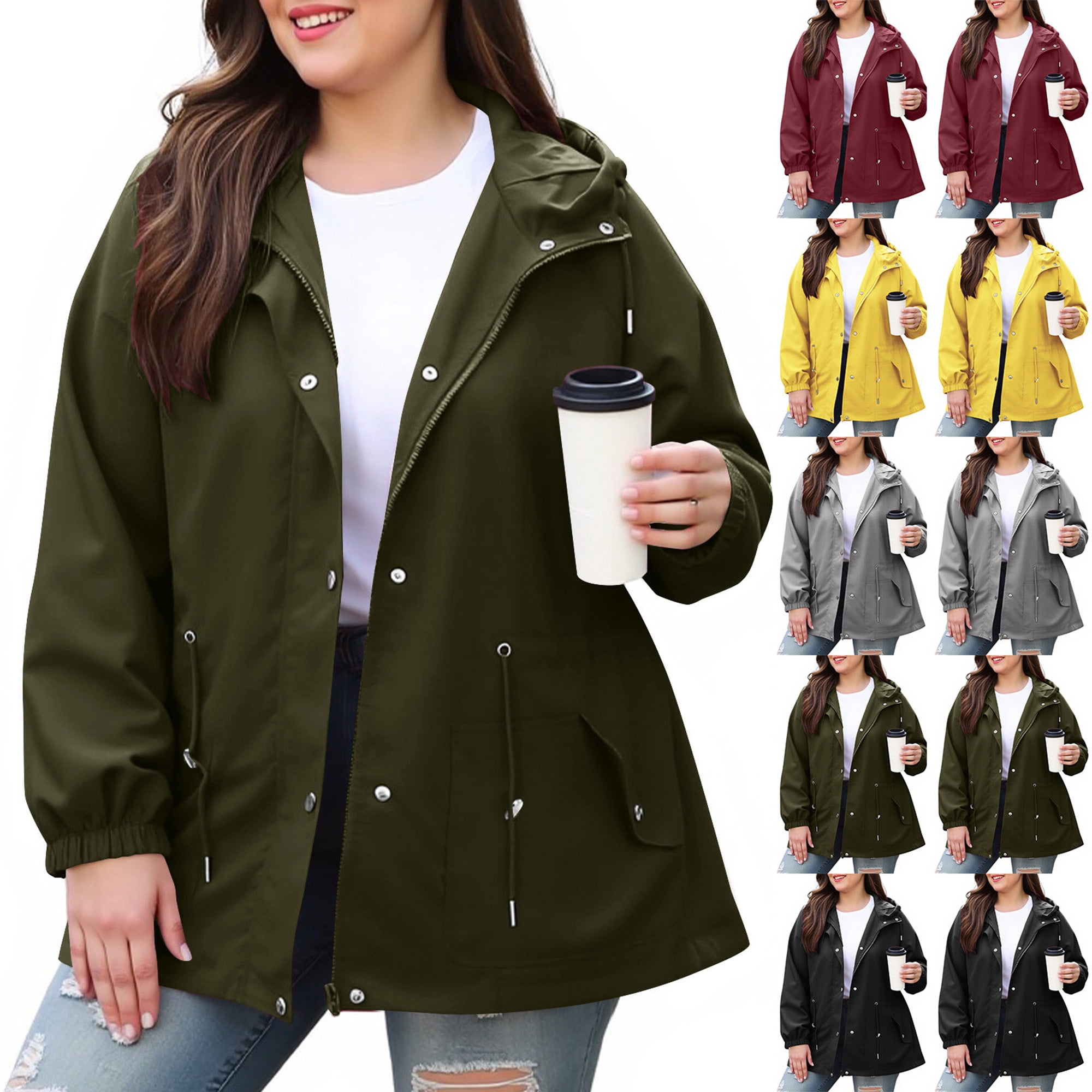 Women's Plus Size Waterproof Rain Jacket with Hood Lightweight Outdoors ...