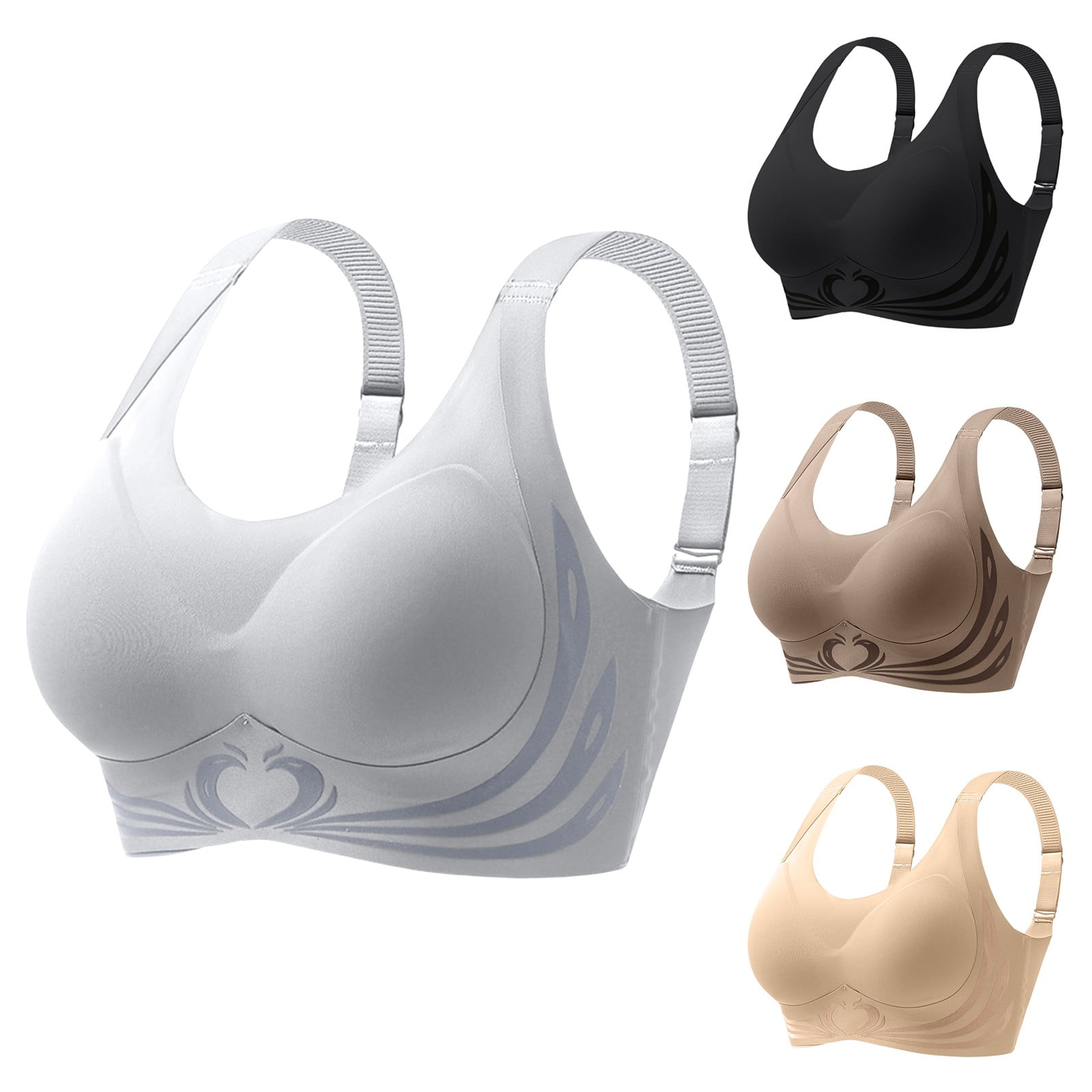 Women's Plus Size Wireless Bra Full Coverage Side Support Lingerie ...