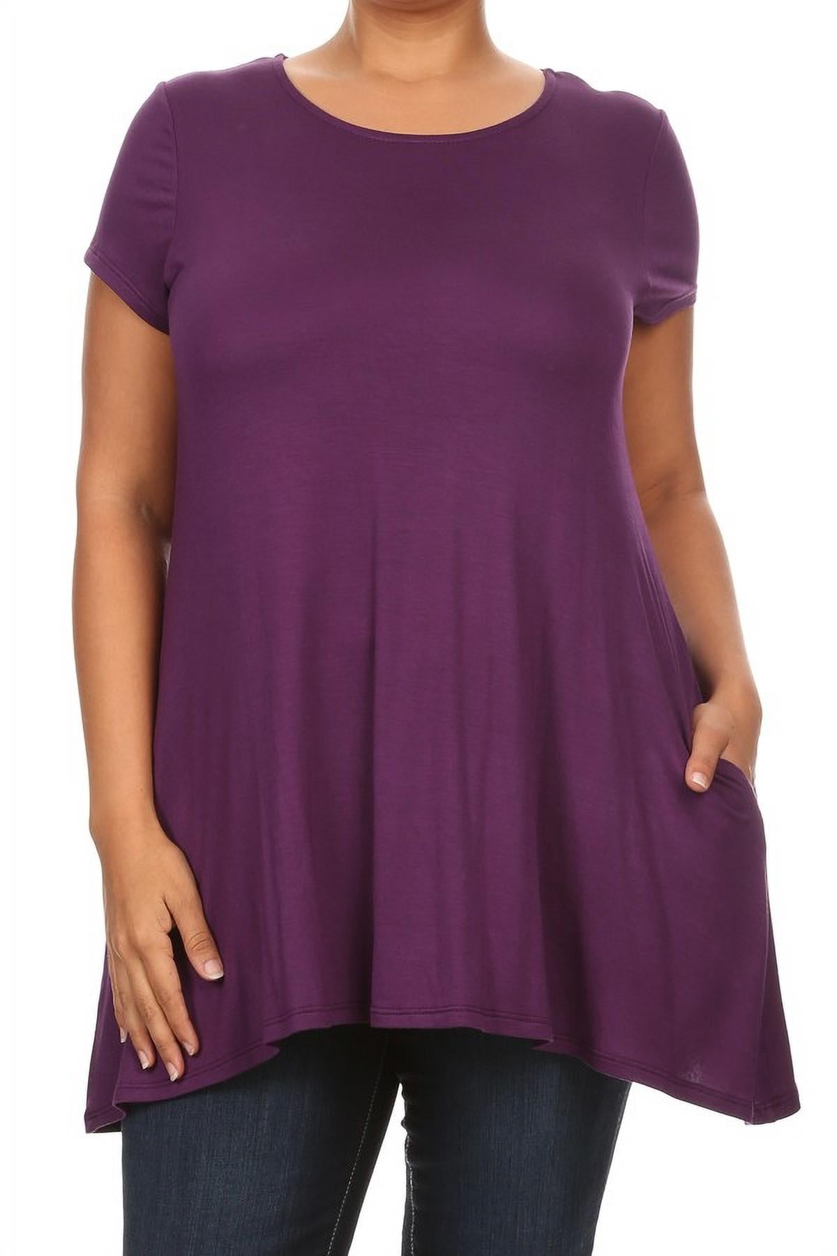 Women's Plus Size trendy style casual solid short sleeve side pocket ...