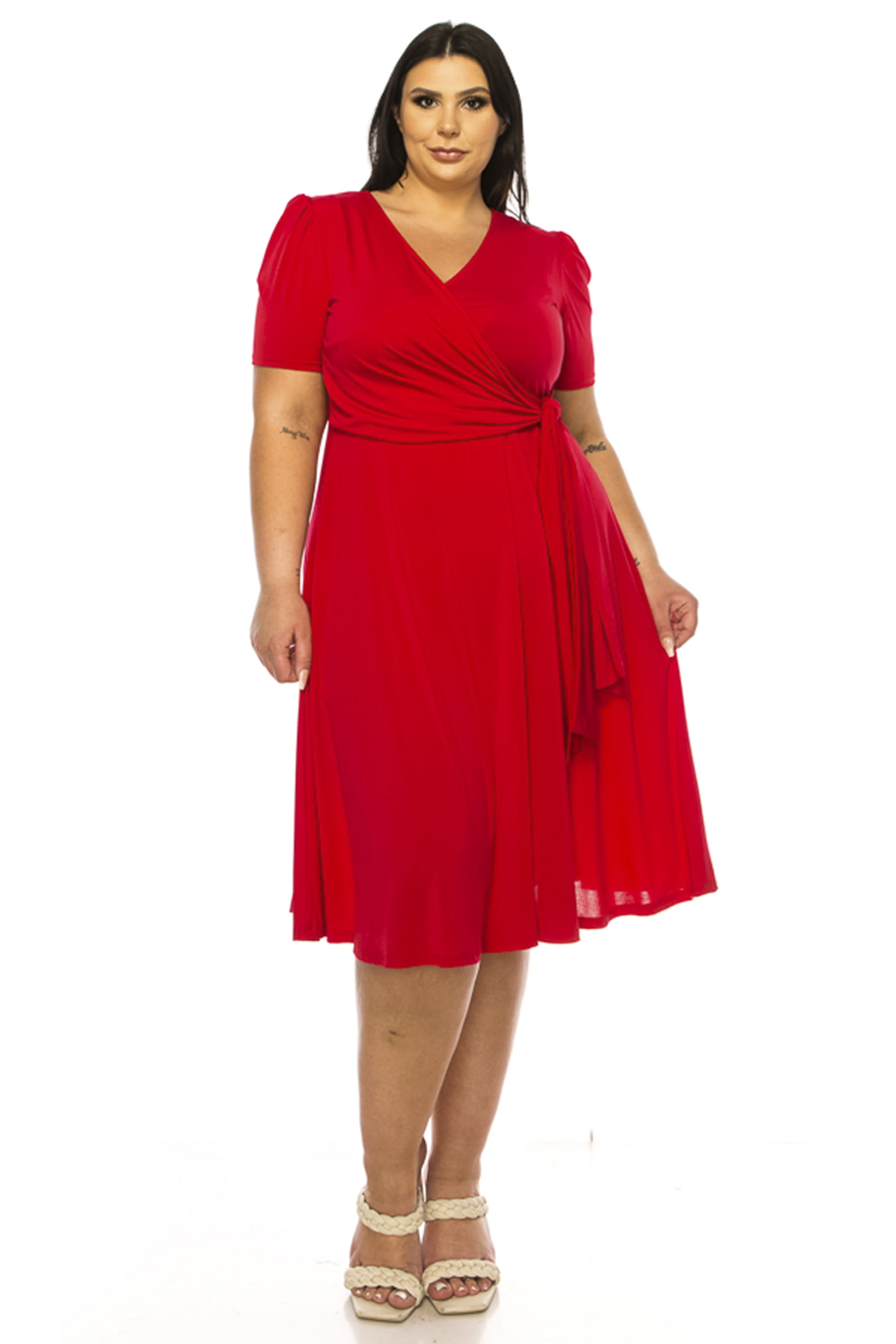 Women's Plus size Stylish Solid Faux Wrap Dress with Deep V-Neck ...