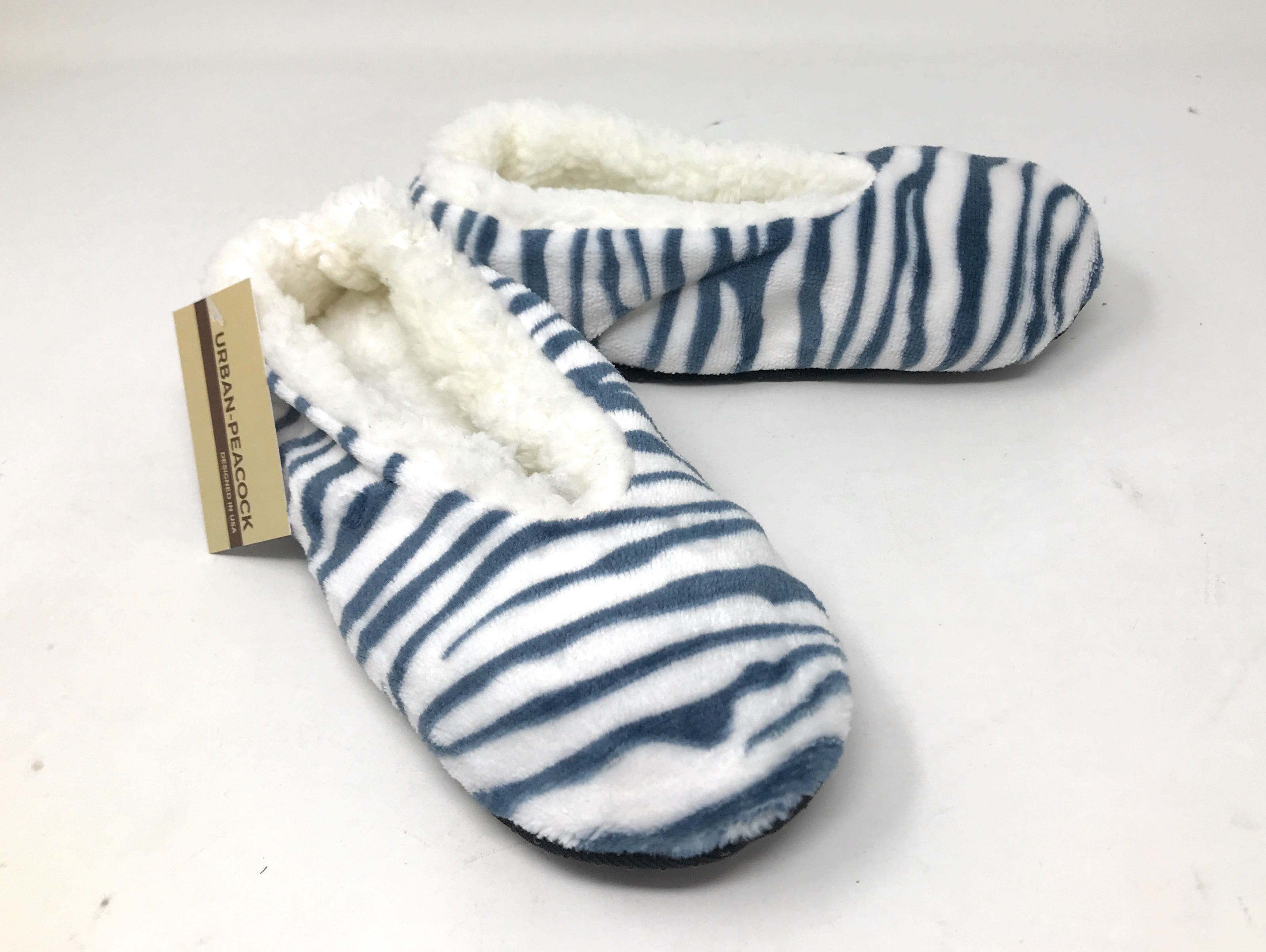 Women's Plush Fleece Lined Cozy Sherpa Gripper Slippers in Zebra Stripe ...