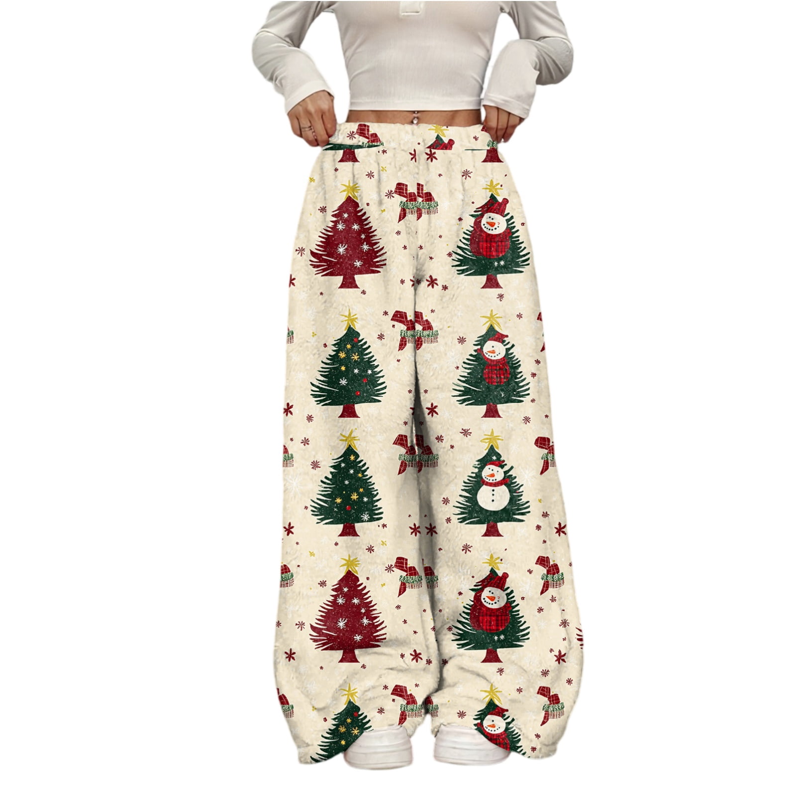 Women's Plush Fuzzy Pajama Pants Christmas Snowflake Print Pj Bottoms ...