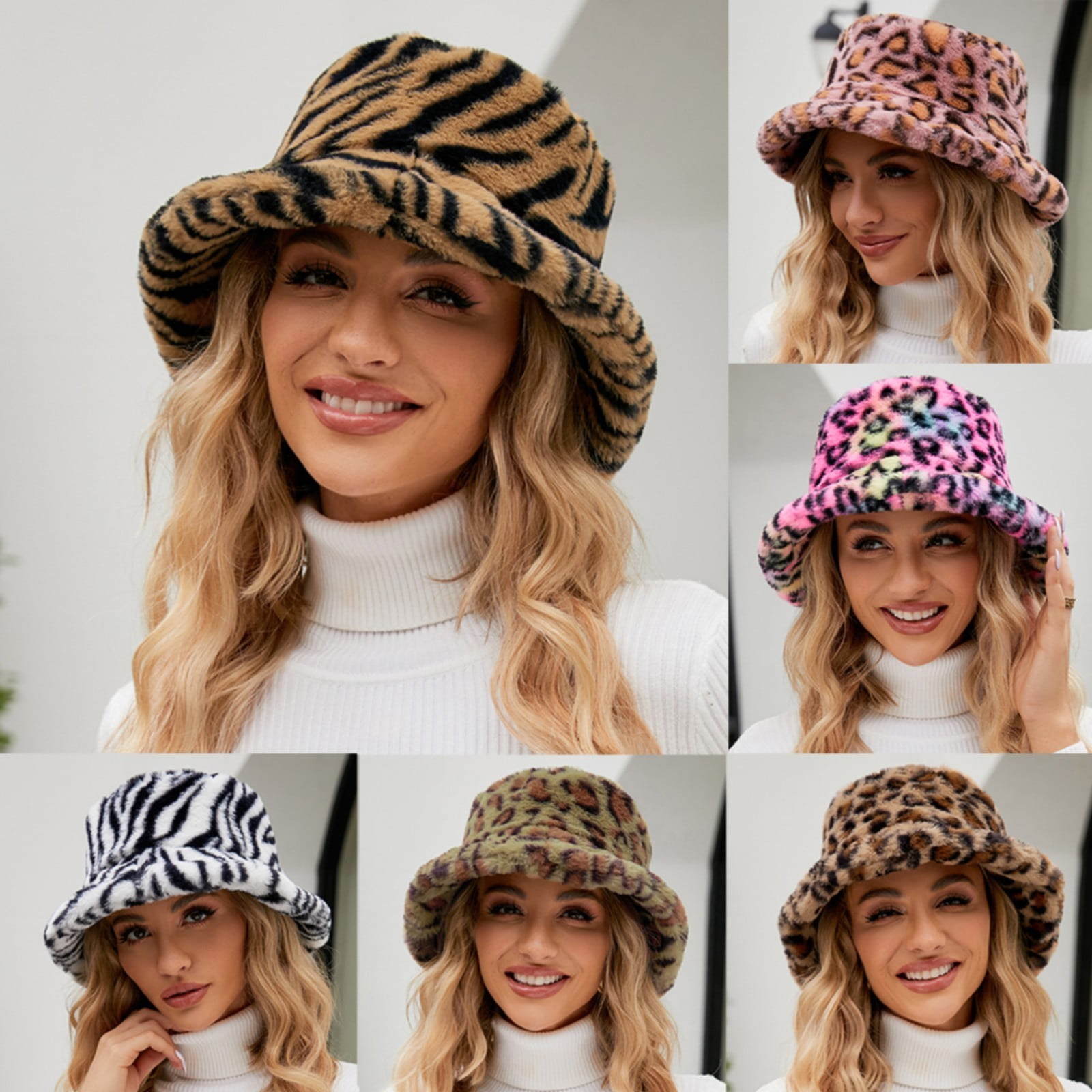Women's Plush Pile Bucket Hat Cozy Winter Furry Brim Sun Protection Cap ...