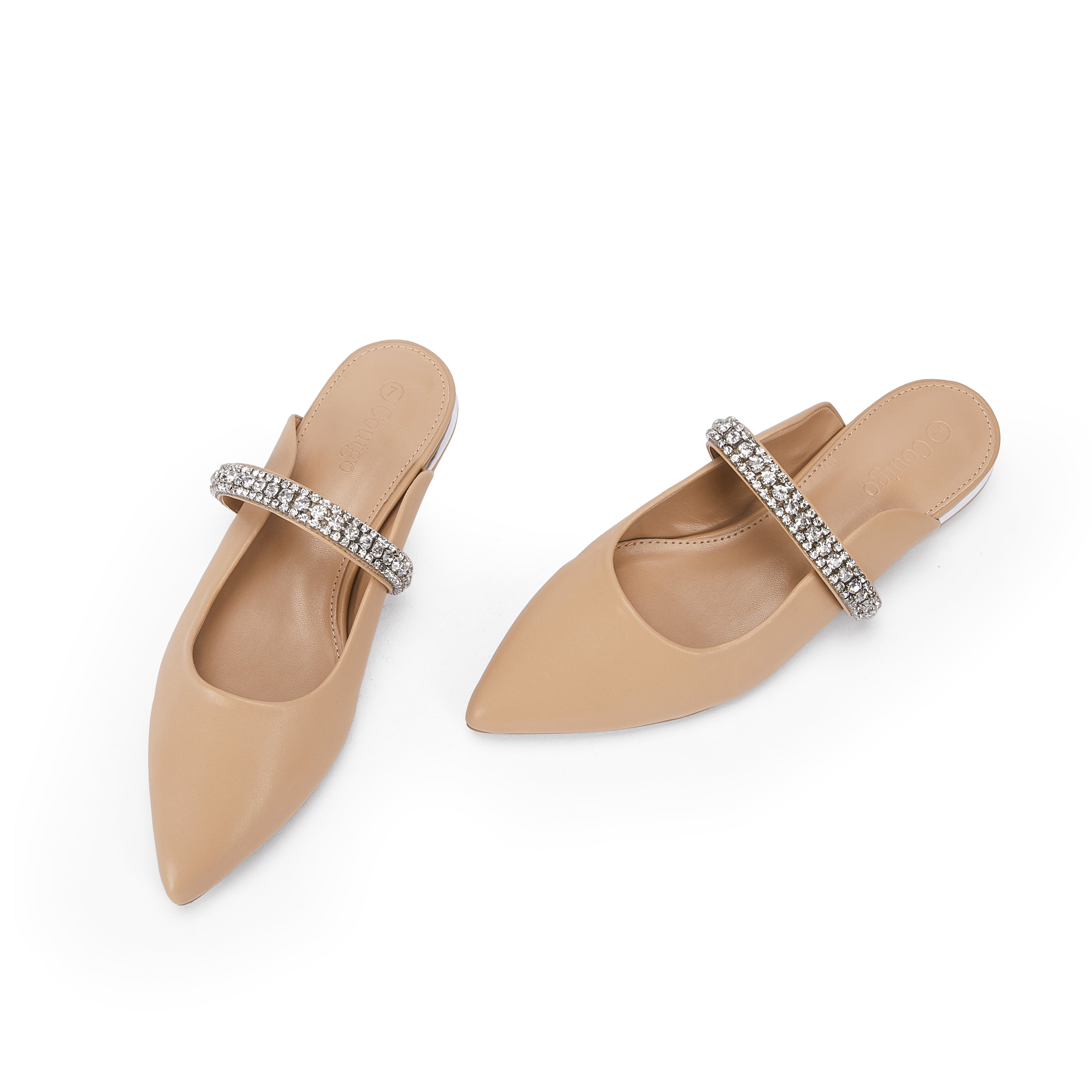 Women's Pointed Toe Flat Mules, Rhinestone Strap Slip On Backless ...