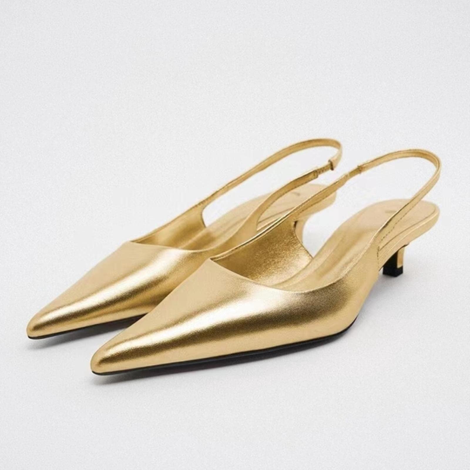 Women's Pointed Toe Kitten Heel Pumps Slingback Short Heel Slip On ...