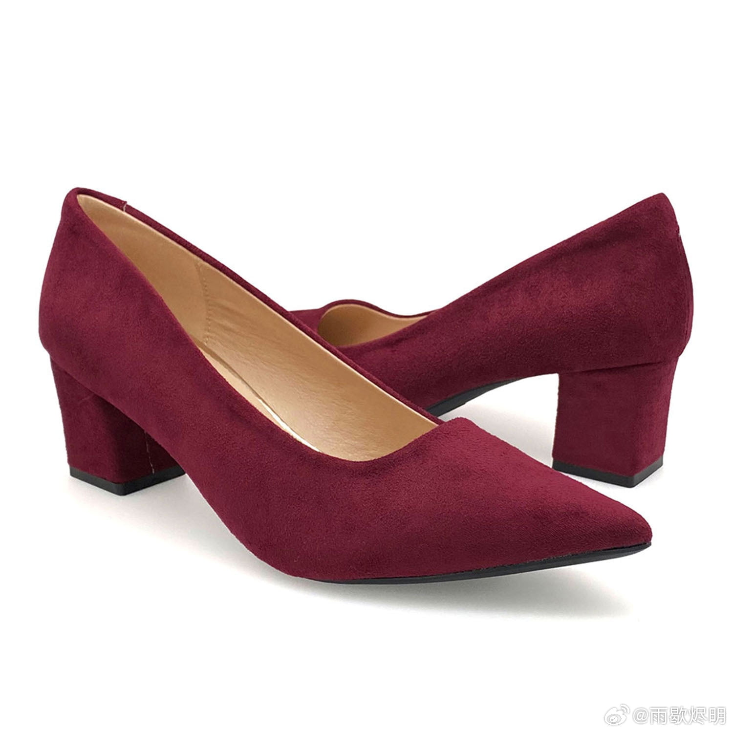 Women's Pointed Toe Pumps, 2 Inches Slip On Low Chunky Block Heels ...