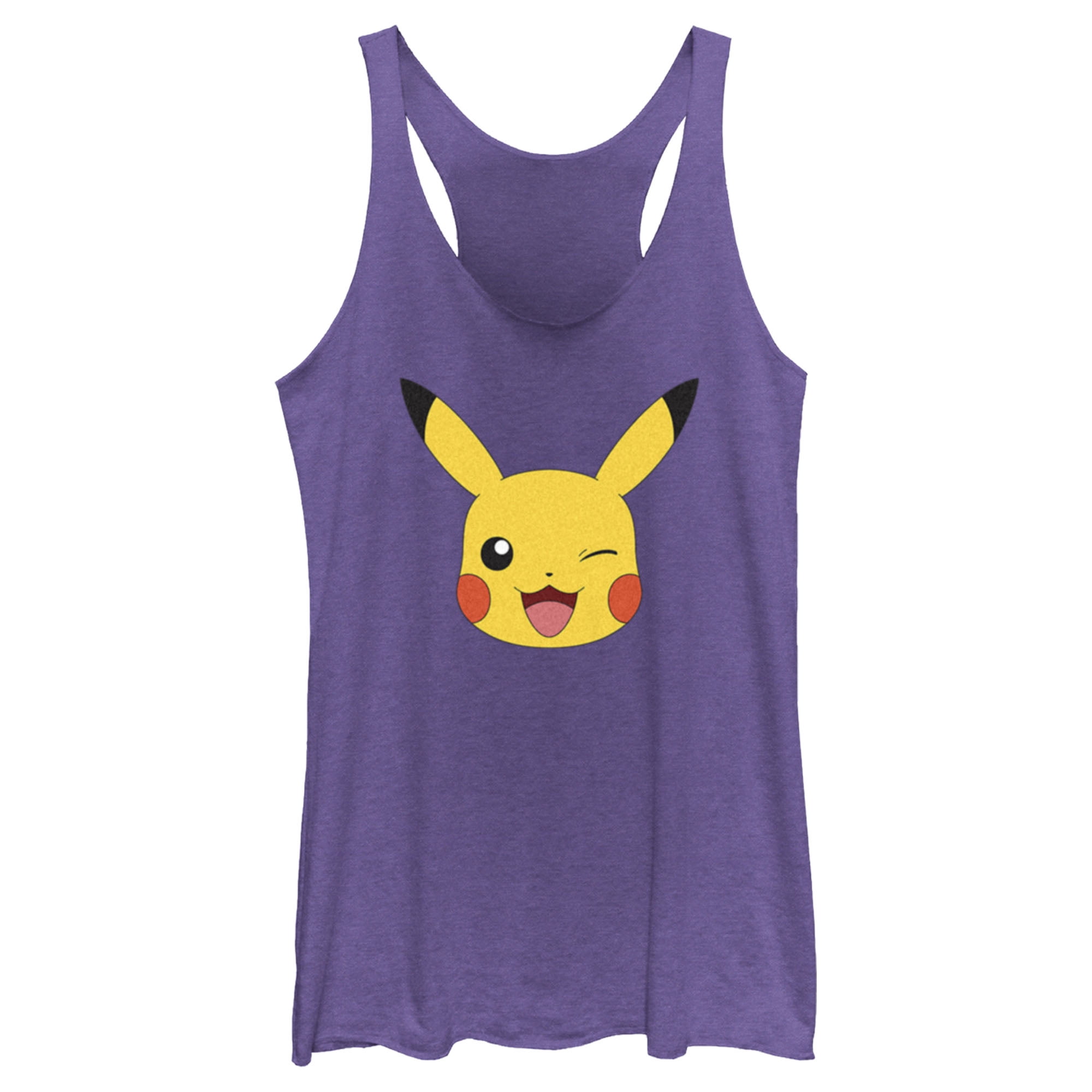 Women's Pokemon Pikachu Wink Face Racerback Tank Top Purple Heather X ...