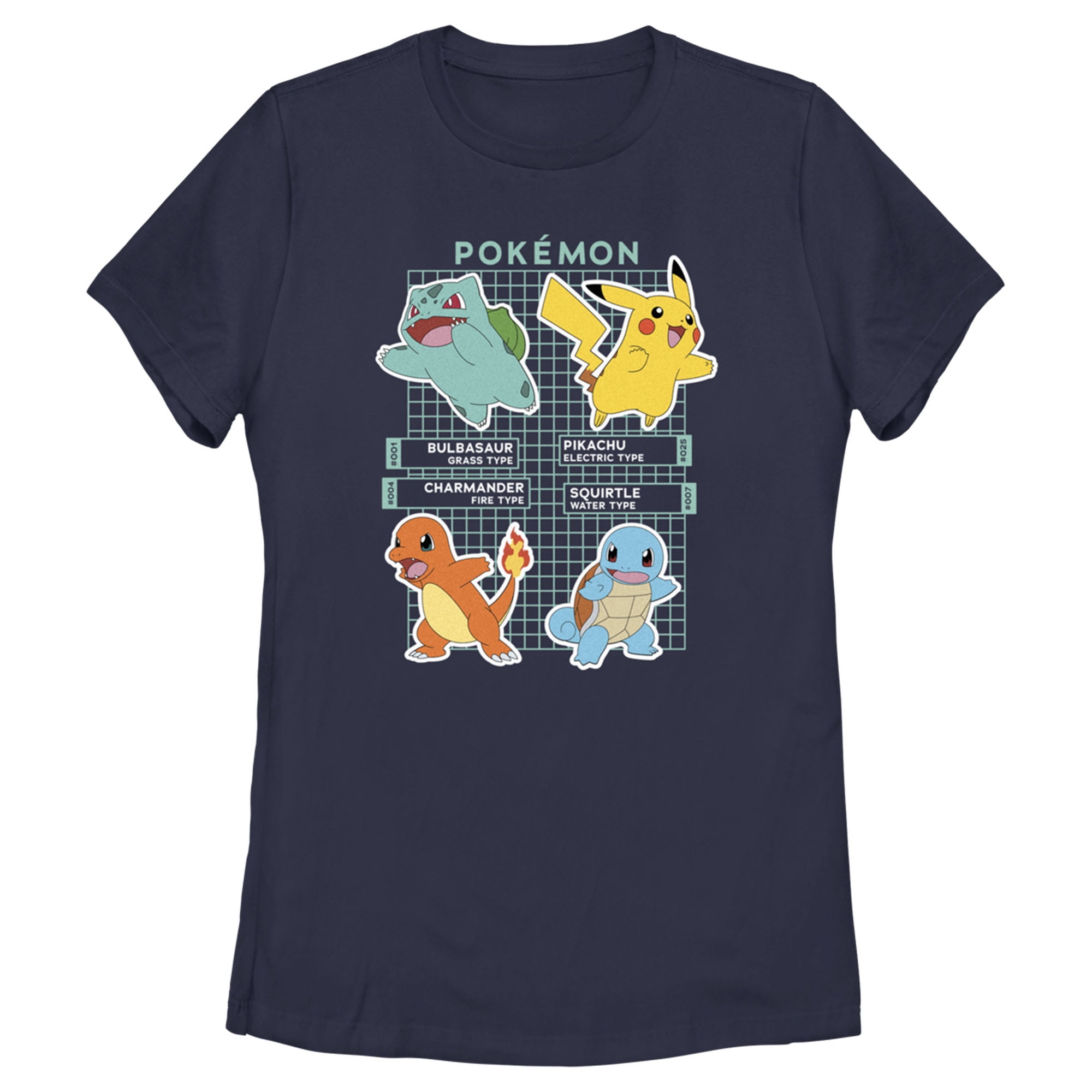 Women's Pokemon Starters Grid Pokedex Graphic Tee Navy Blue Large ...