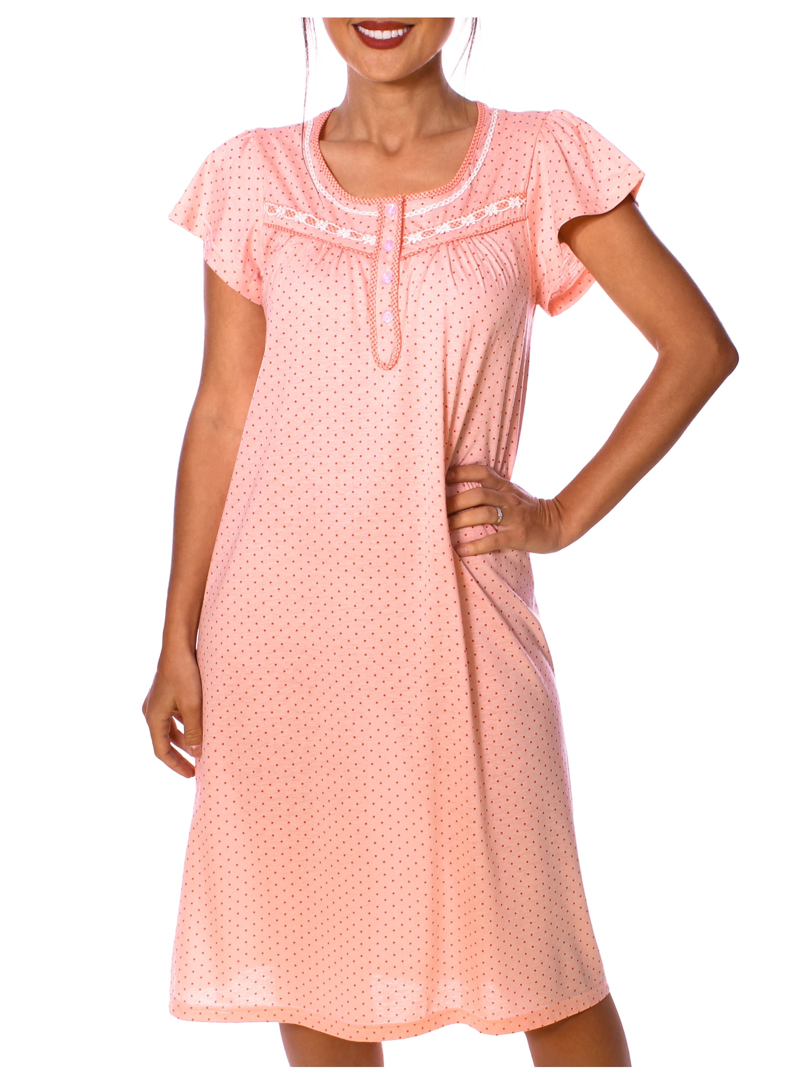 Women's Polka Dot Cap Sleeves Fancy Embroidery Nightgown Sleepwear, 2X ...