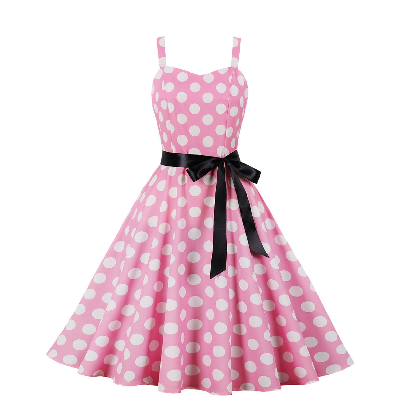 Womens Polka Dot Dresses Retro Large Hem Tie Long Skirts Of Hair Large Dresses Women